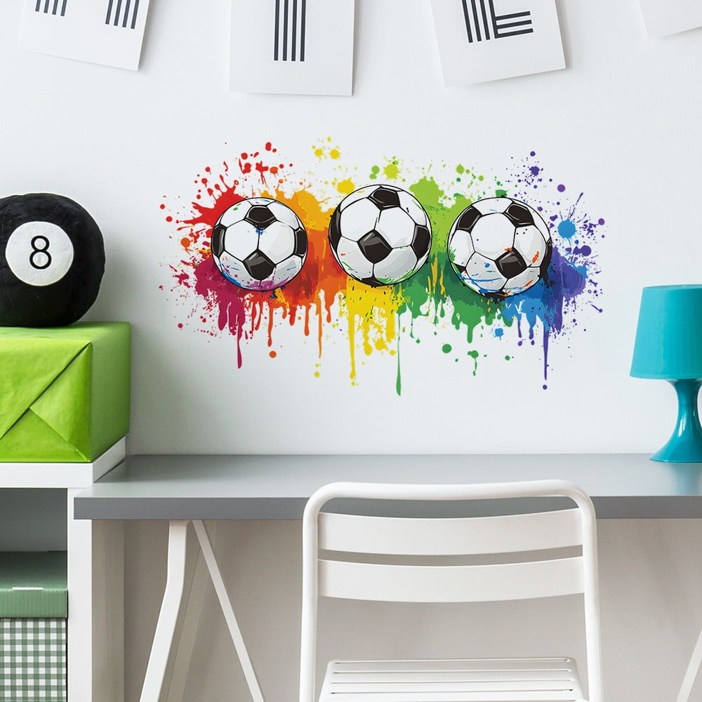 Soccer Theme Wall Decals, Removable Self-Adhesive PVC Art for Kids ...