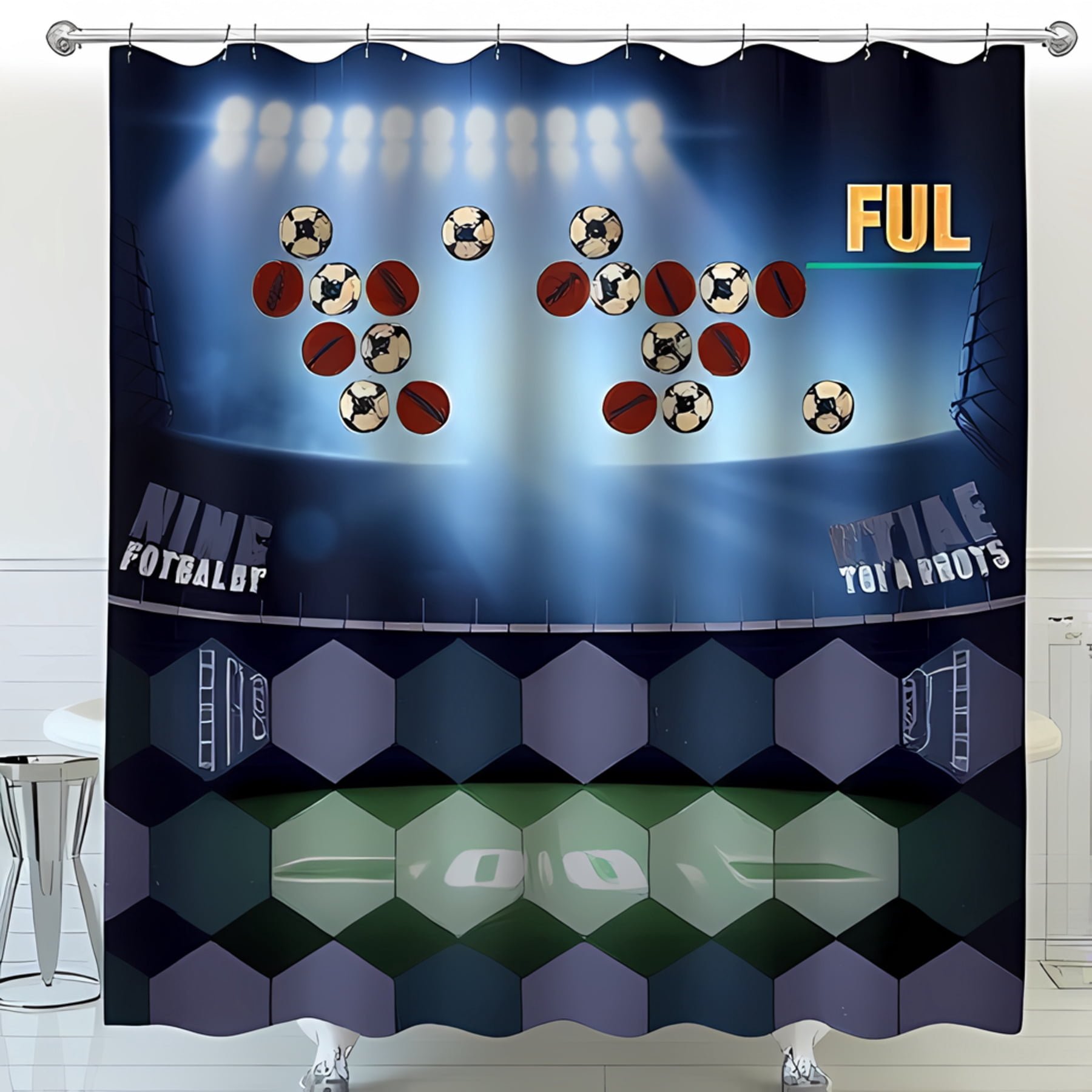 Soccer-Themed Shower Curtain with Soccer Field Design Scoreboard and ...