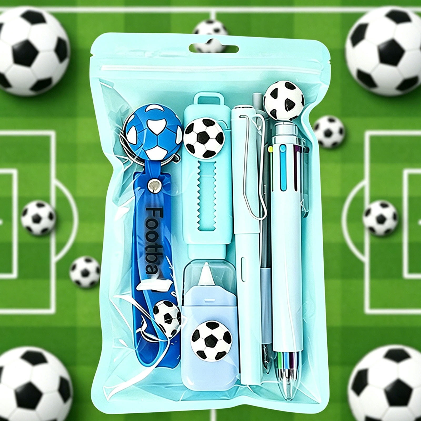 Soccer Themed Stationery Set, Learning Box Including 3 Pens, Correction ...