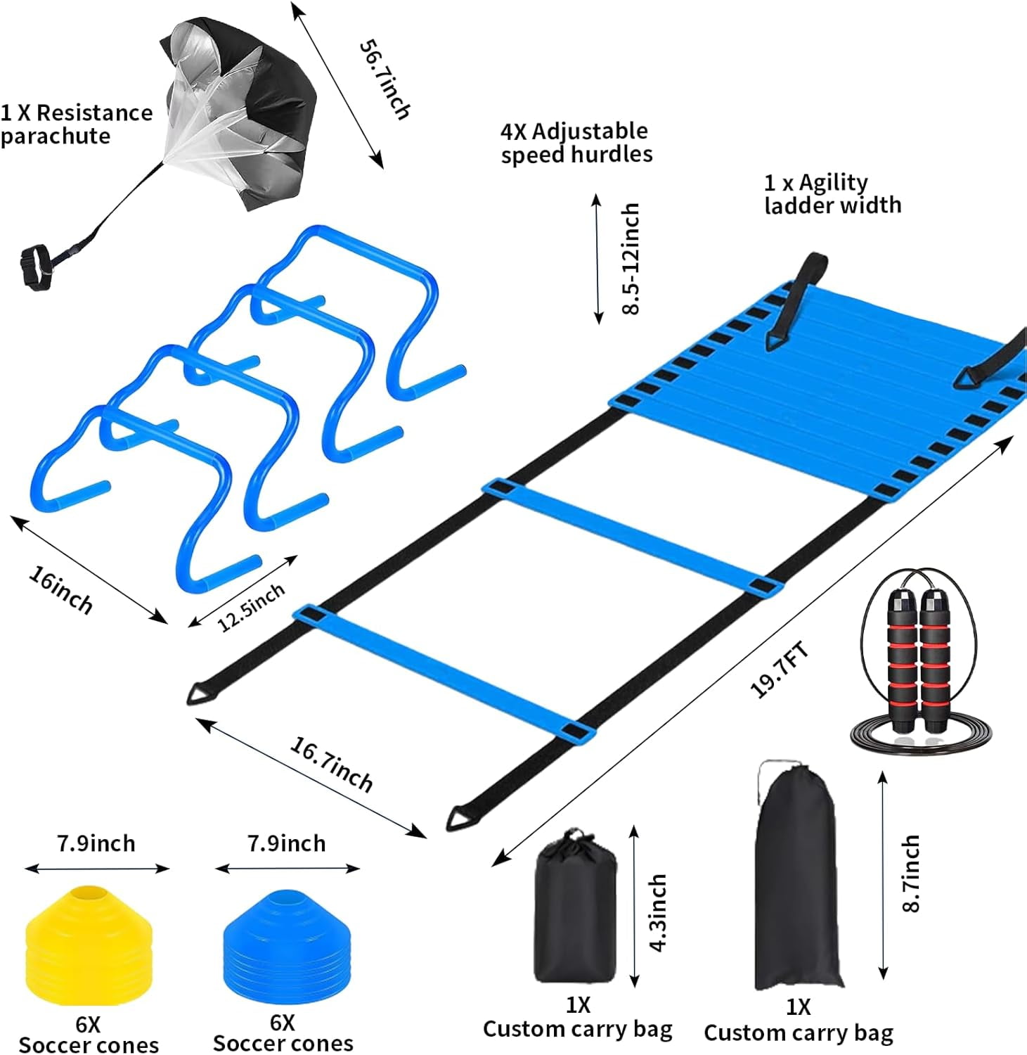 Soccer Training Equipment Set, Agility Ladder with Hurdles, Cones, Jump ...