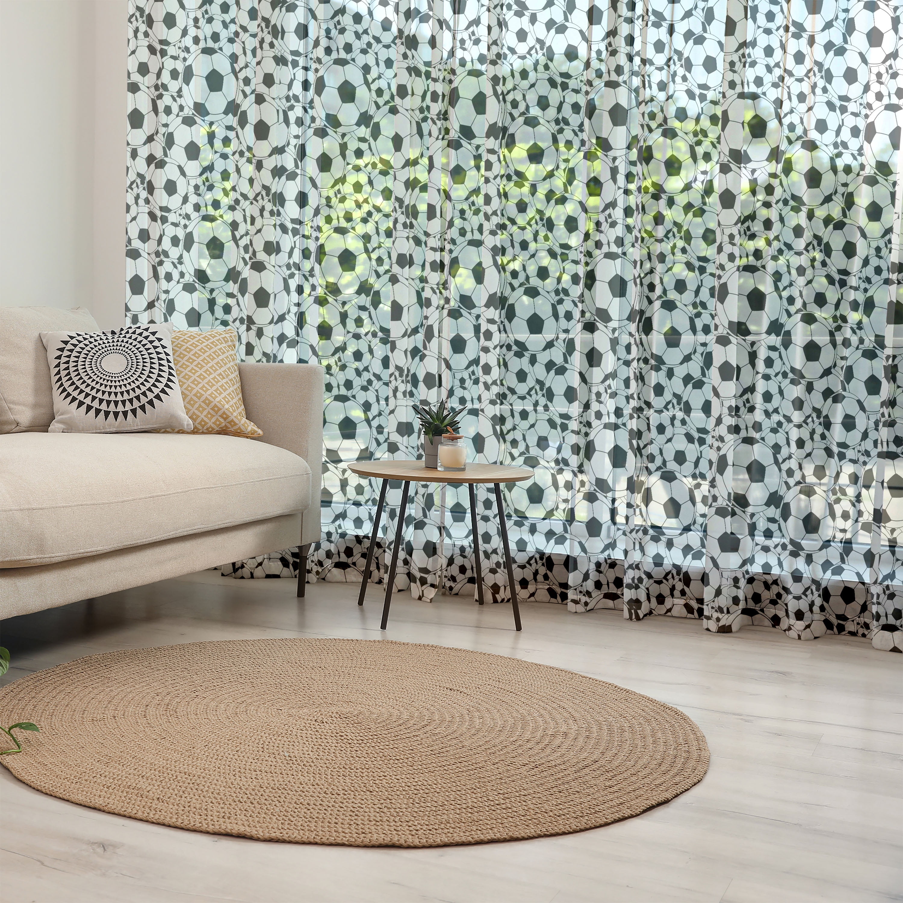 Soccer Tulle Curtains with Rod Pocket, Monochrome Design Pattern of ...