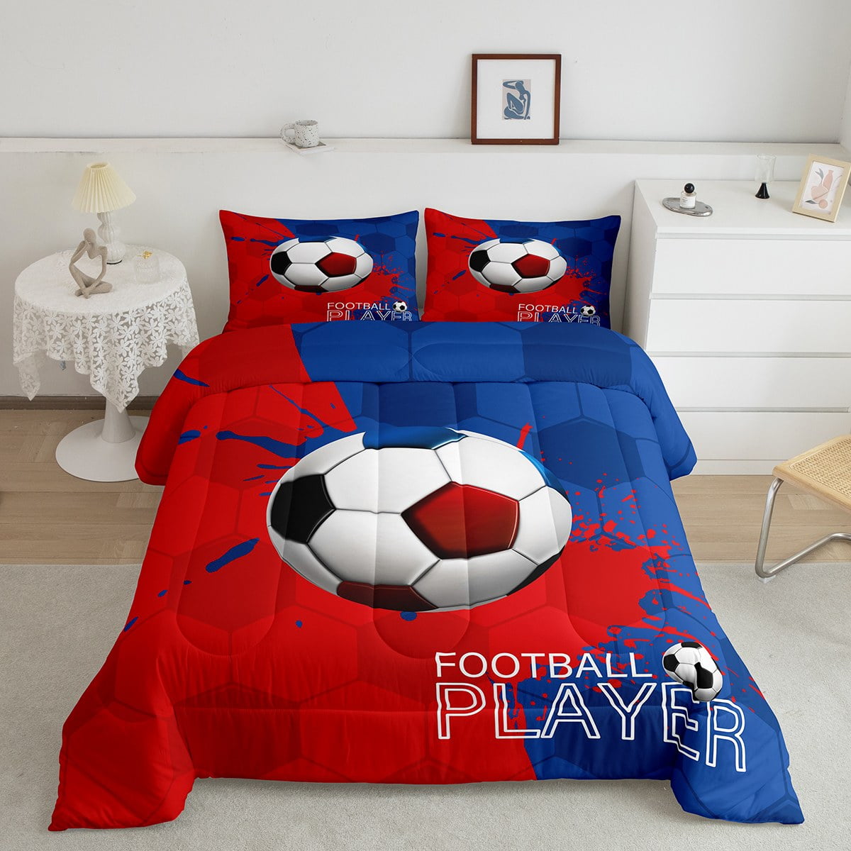 Soccer Twin Size Comforter Set Football Print Bedding Teens Adults ...