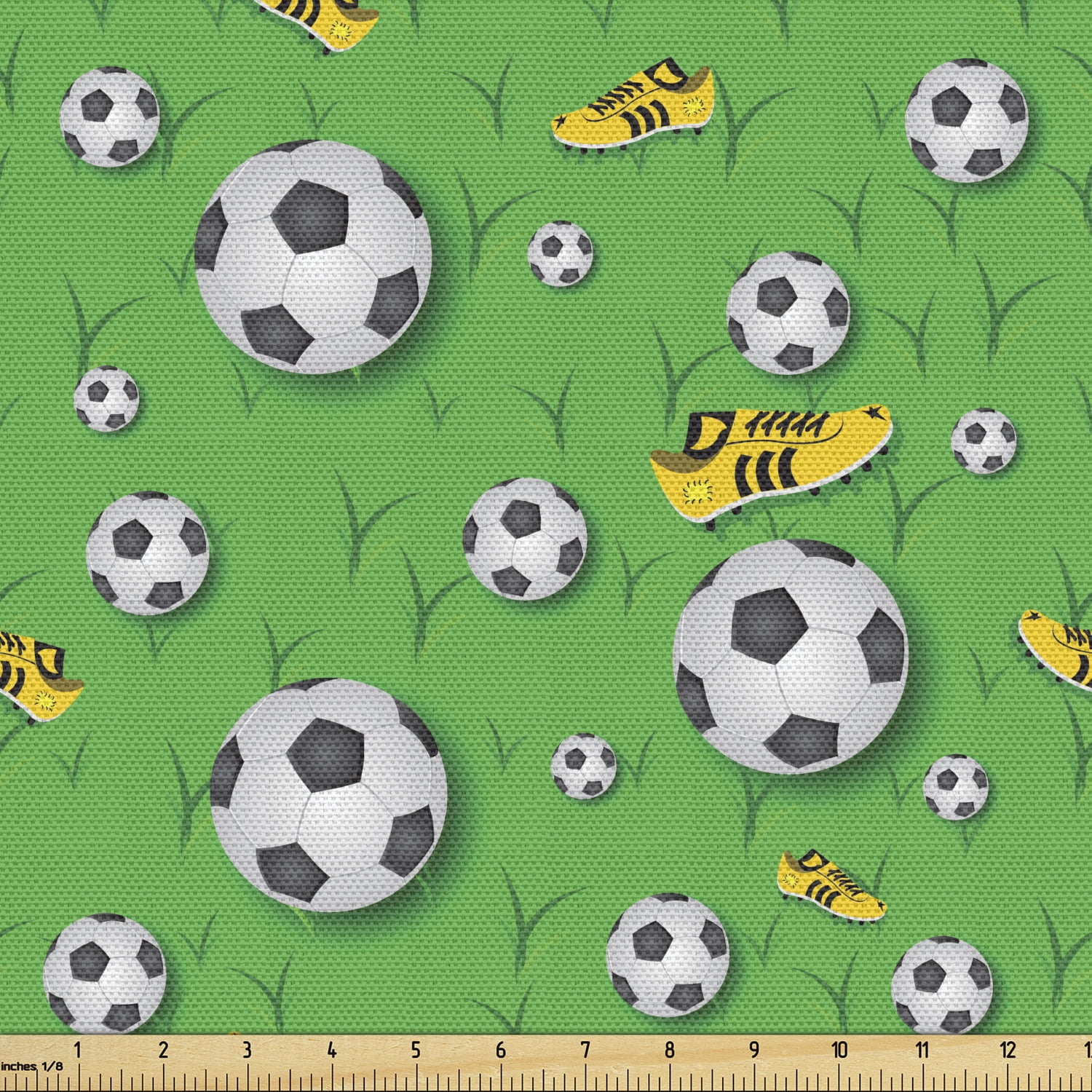 Ambesonne Soccer Fabric by the Yard Upholstery, Shoes Balls on Grass ...