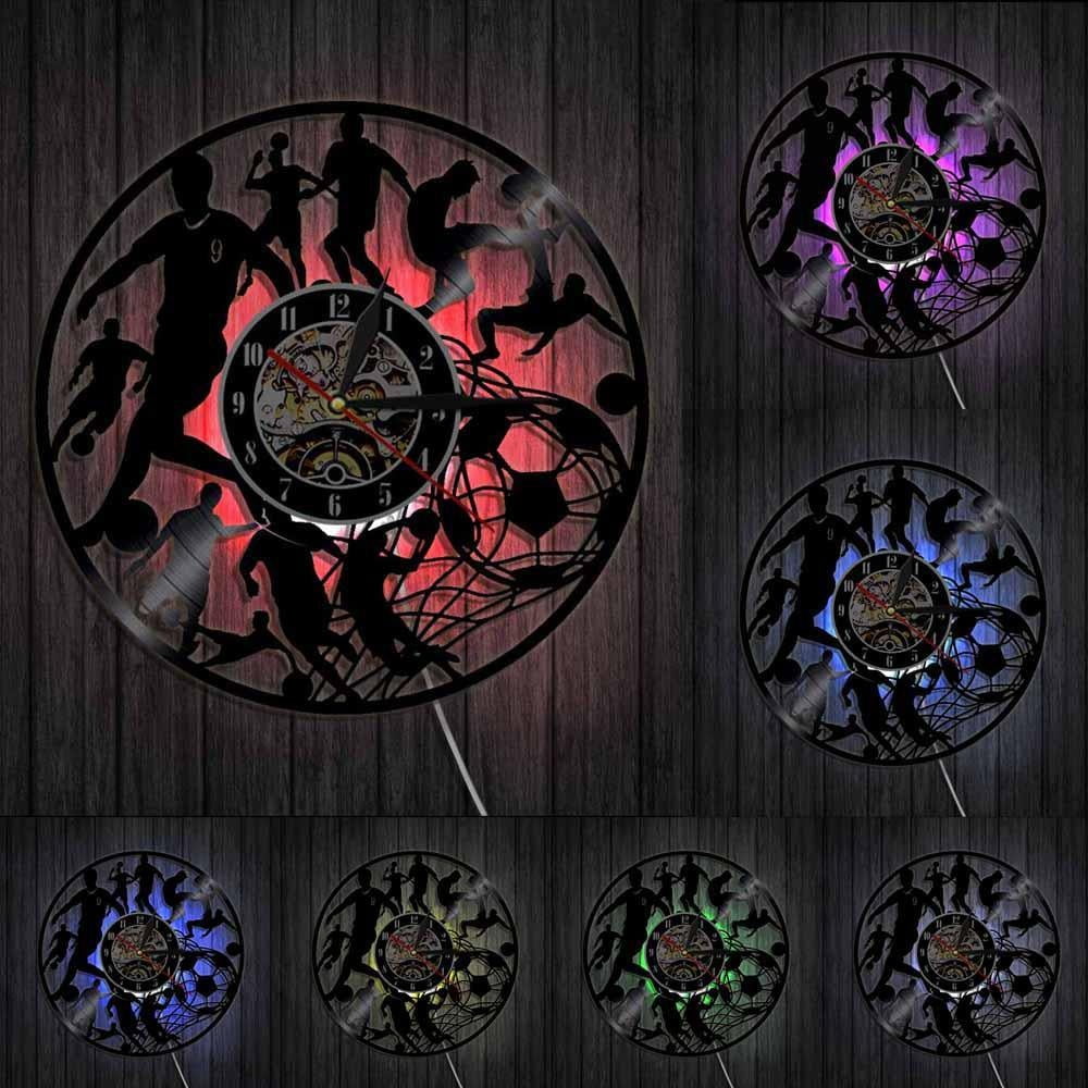 Soccer Wall Clock Football Players Kick Ball Net Goal Futball Field ...