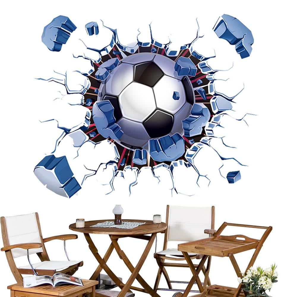 Soccer Wall Decal 3D Visual Sporat Ball Cracked Wall Sticker Basketball ...