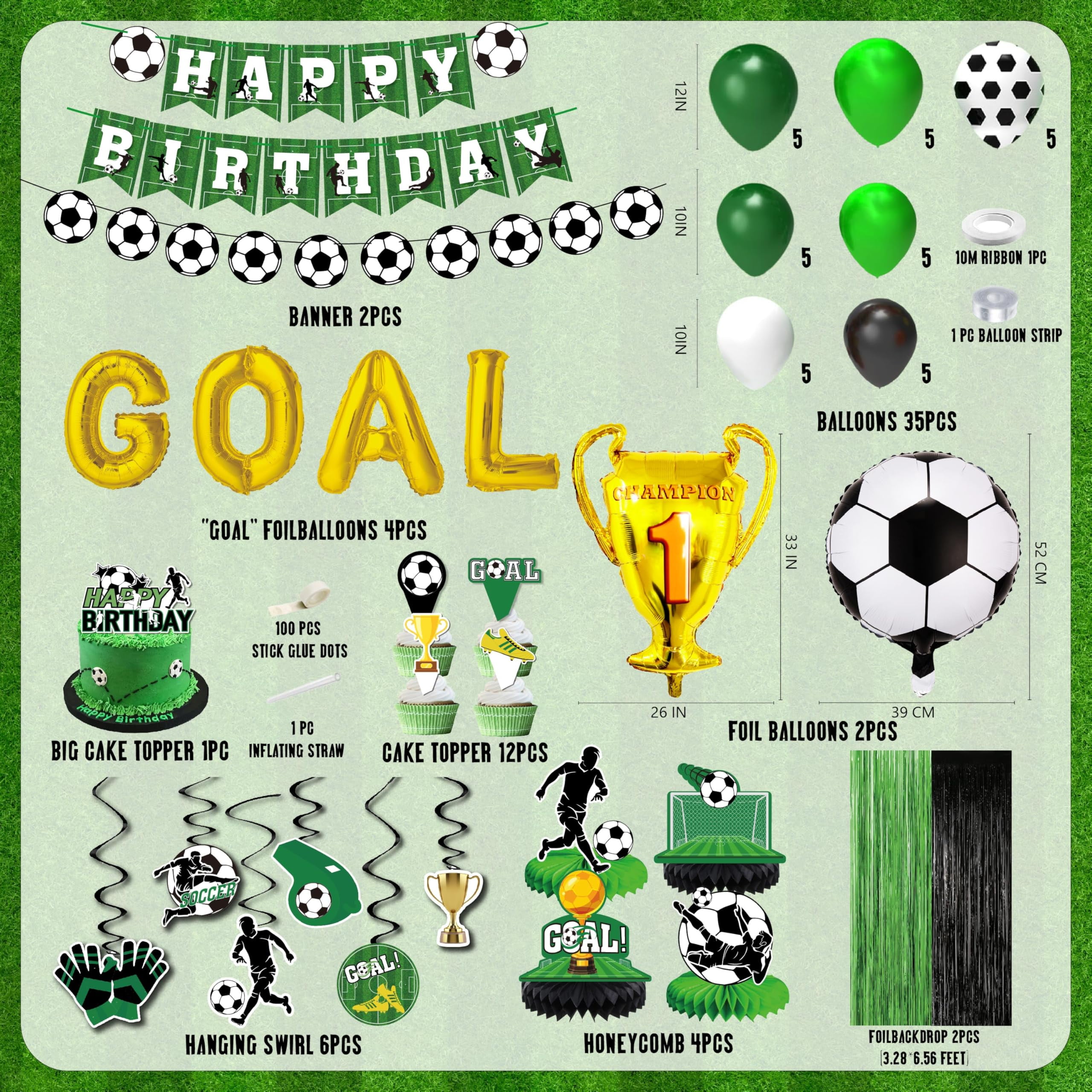 Soccer birthday Party AJH3 Decorations, Soccer Birthday Party Supplies ...