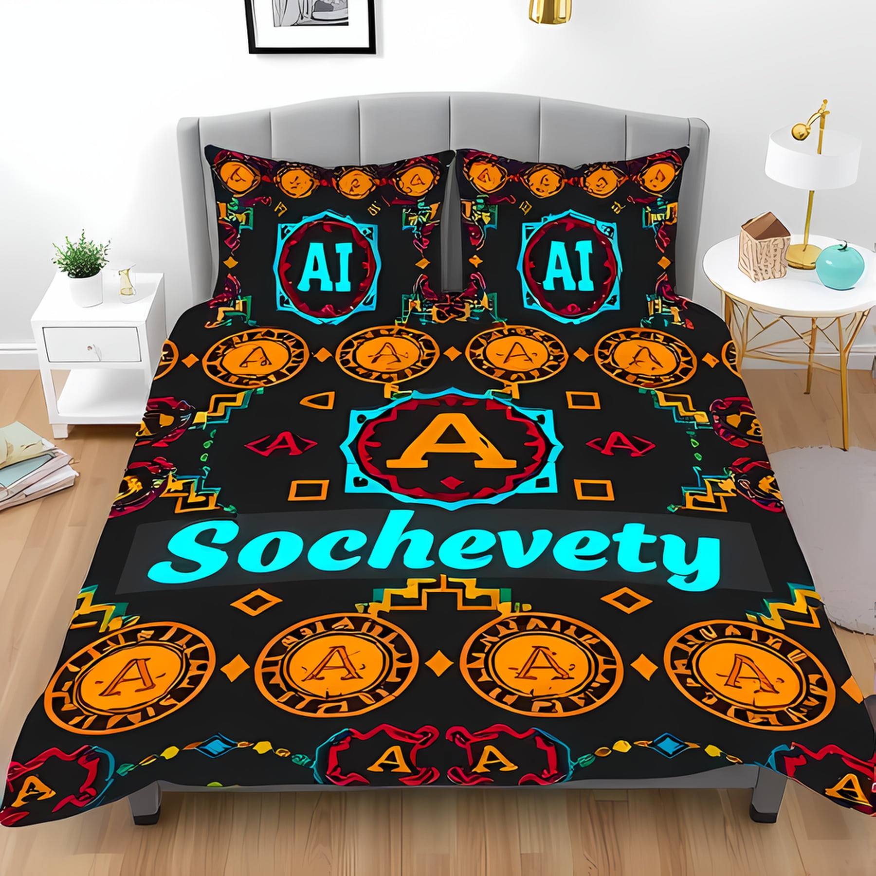 Sochevety 3-Piece Aztec Duvet Cover & Pillowcase Set - Bold Geometric ...