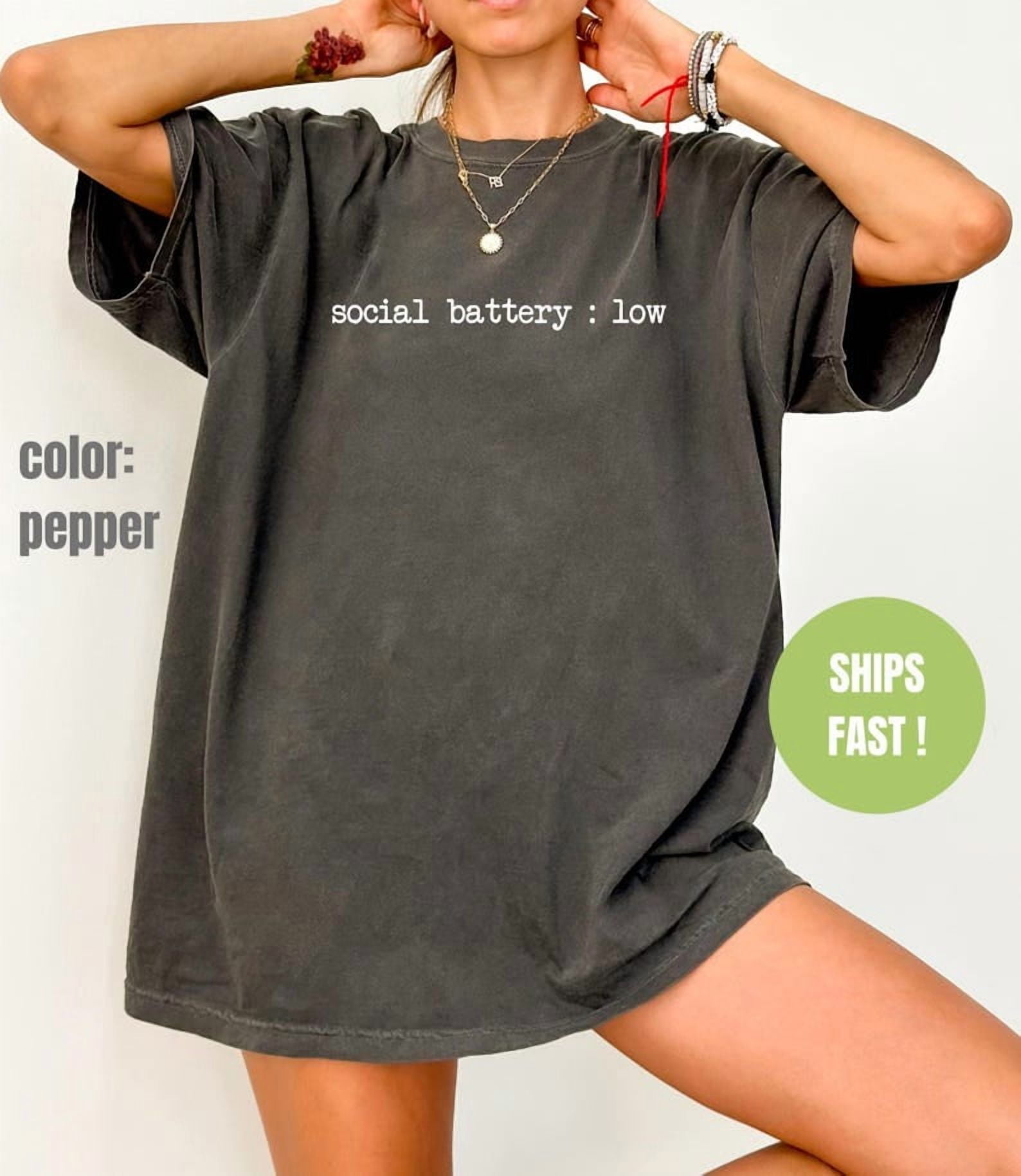Social Battery Low Shirt, Sarcastic Social Anxiety Tee, Trendy Gen Z ...