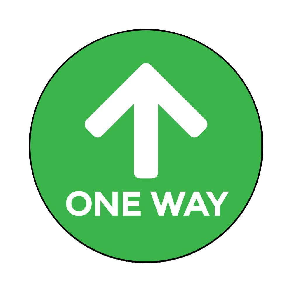 Social Distancing Floor Signs - Green One Way Design - 12 Inch Circle ...