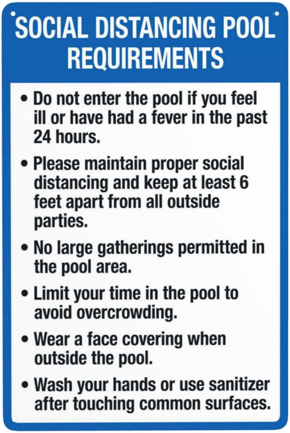 Social Distancing Pool Requirements Sign, Pool Sign Pool Rules Signs ...