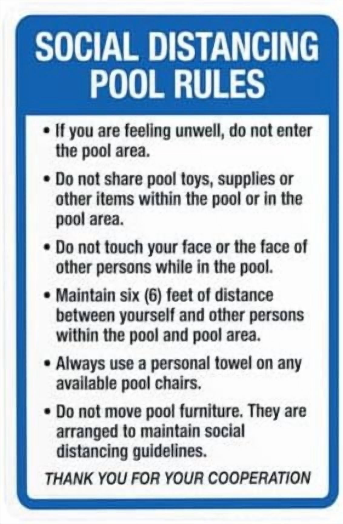 Social Distancing Pool Rules Warning Sign, Pool Rules Security Metal ...