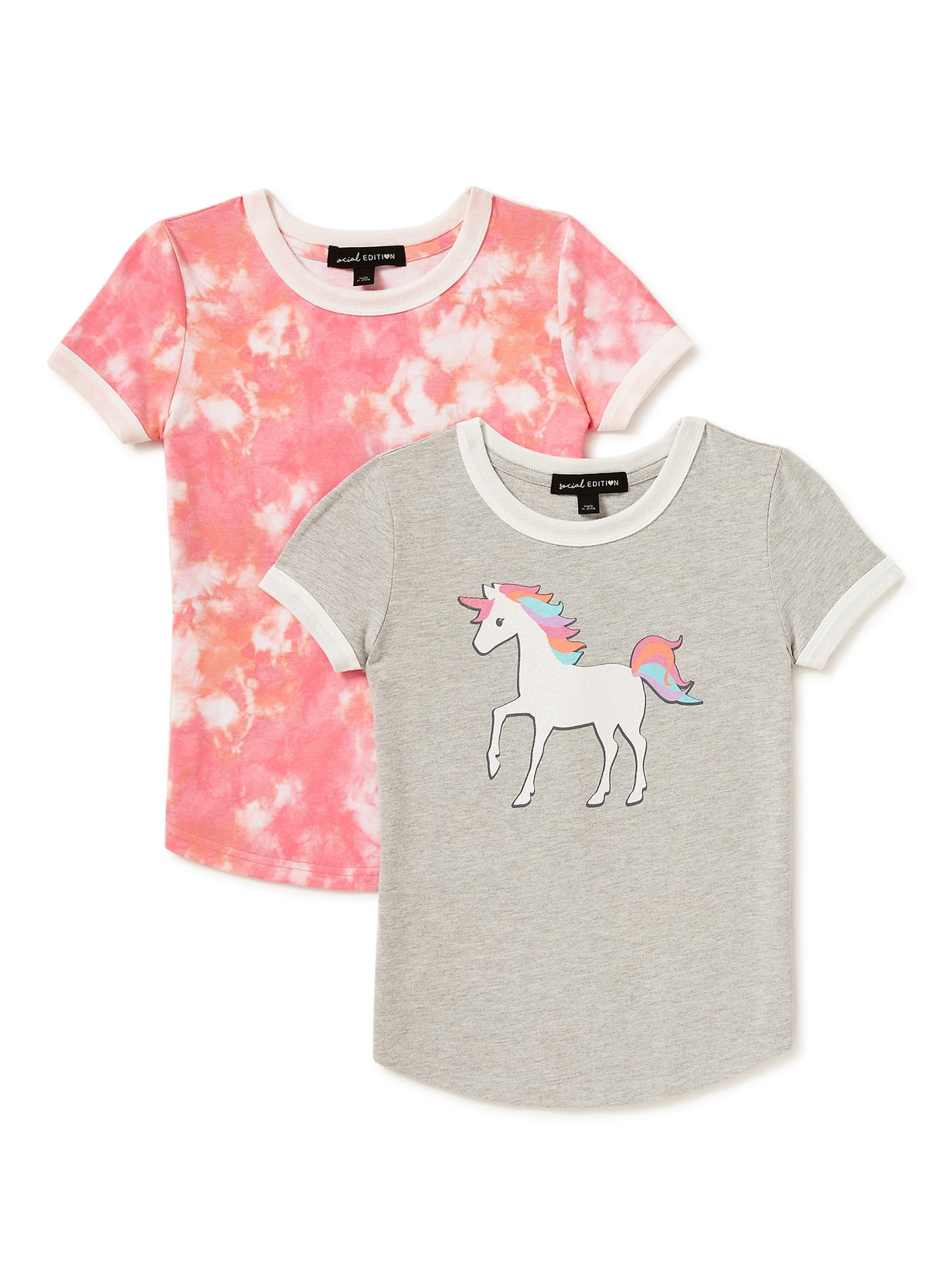 Social Edition Girls Graphic Print Ringer T-Shirts, 2-Pack, Sizes 4-16 ...