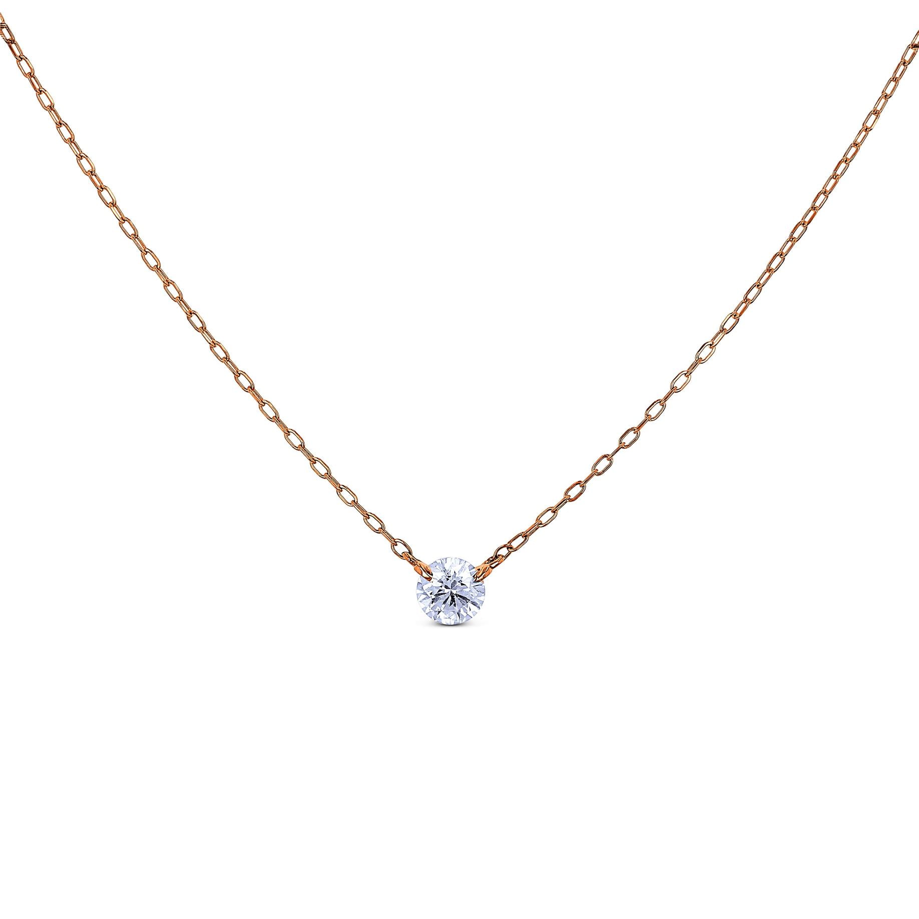 Social Value 18K Solid Rose Gold Genuine Diamond Solitaire Necklace ...