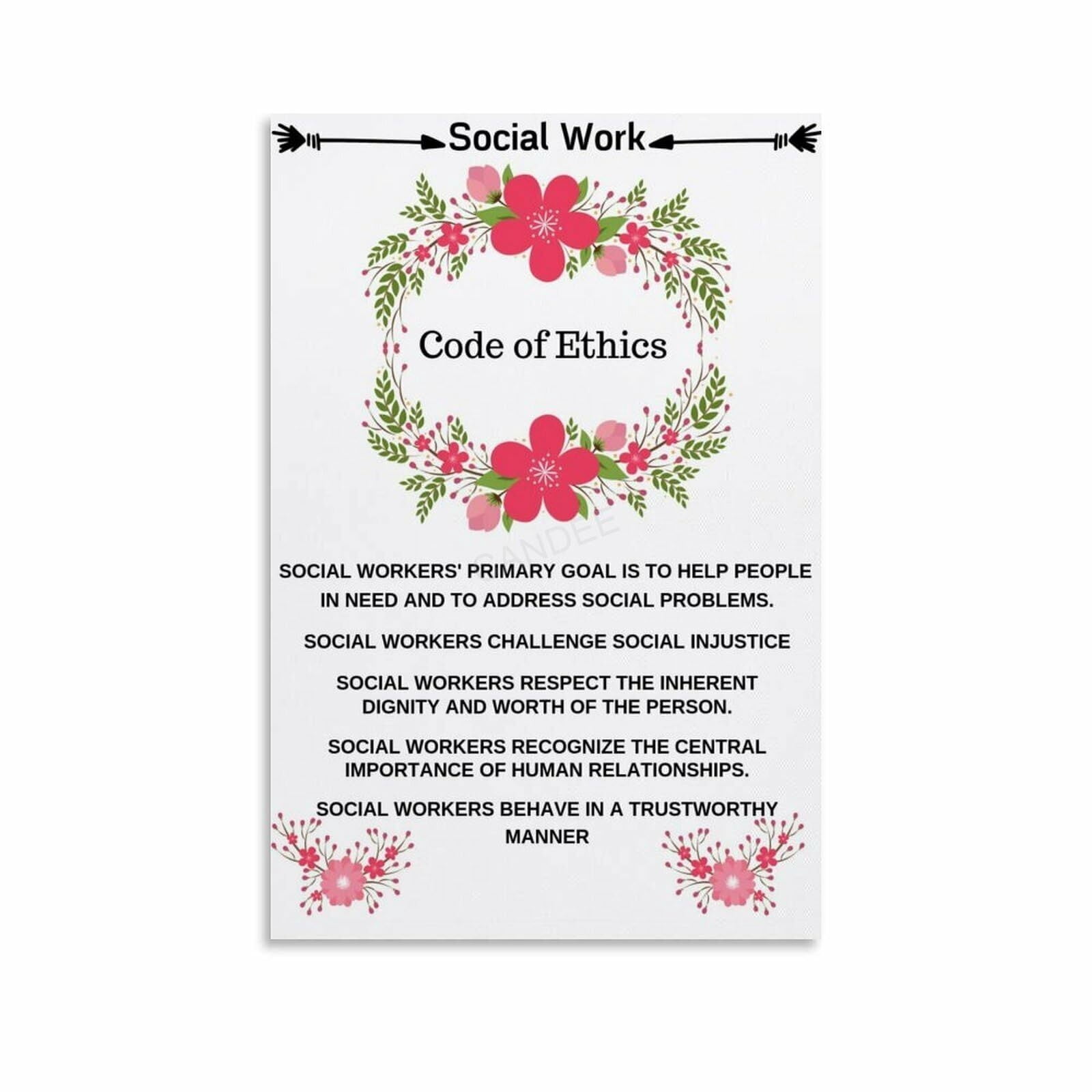 Social Work Values Nasw Code Of Ethics Poster (3) Canvas Painting Wall ...