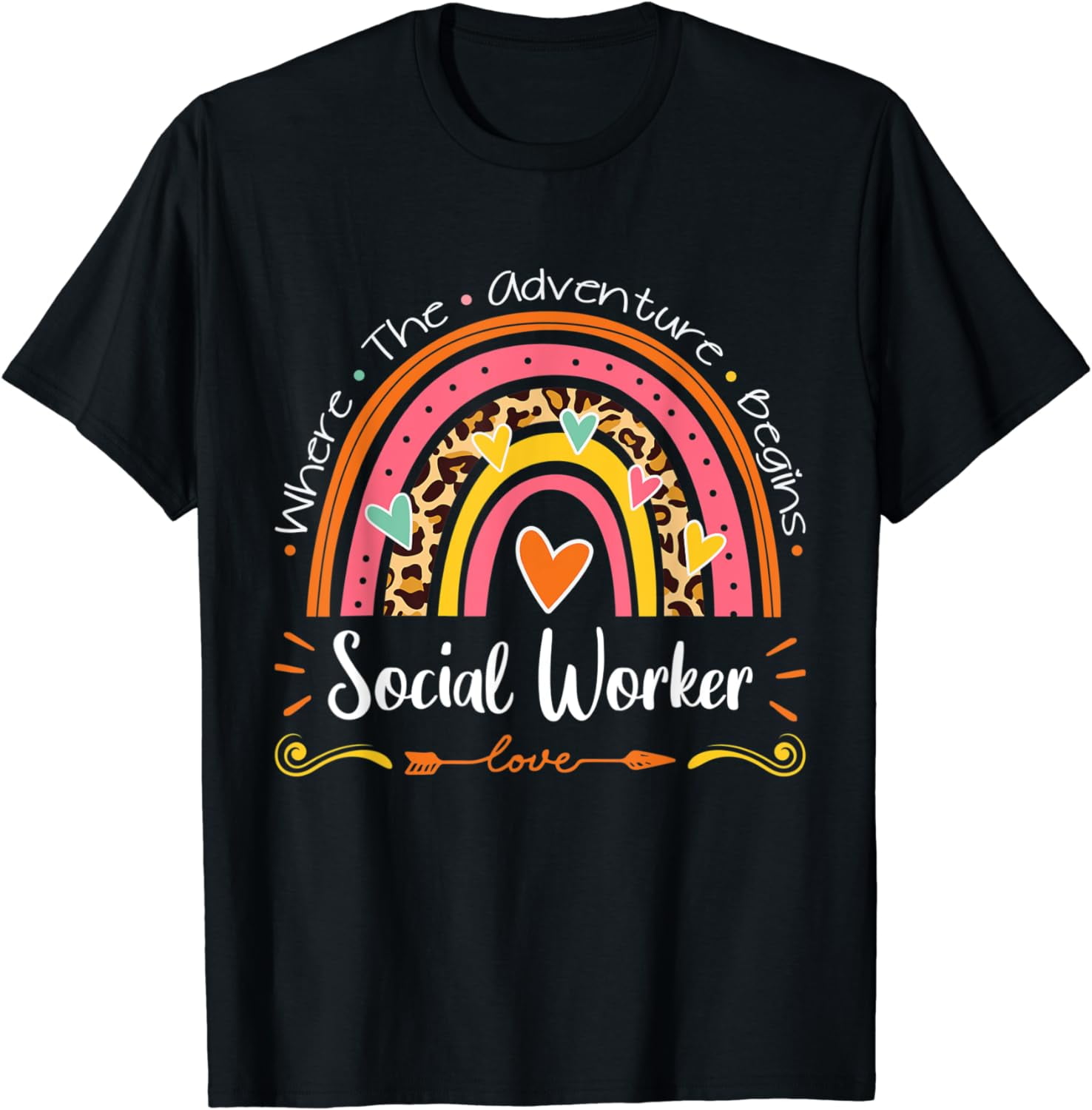 Social Worker Boho Rainbow Leopard Funny School Social Work T Shirt