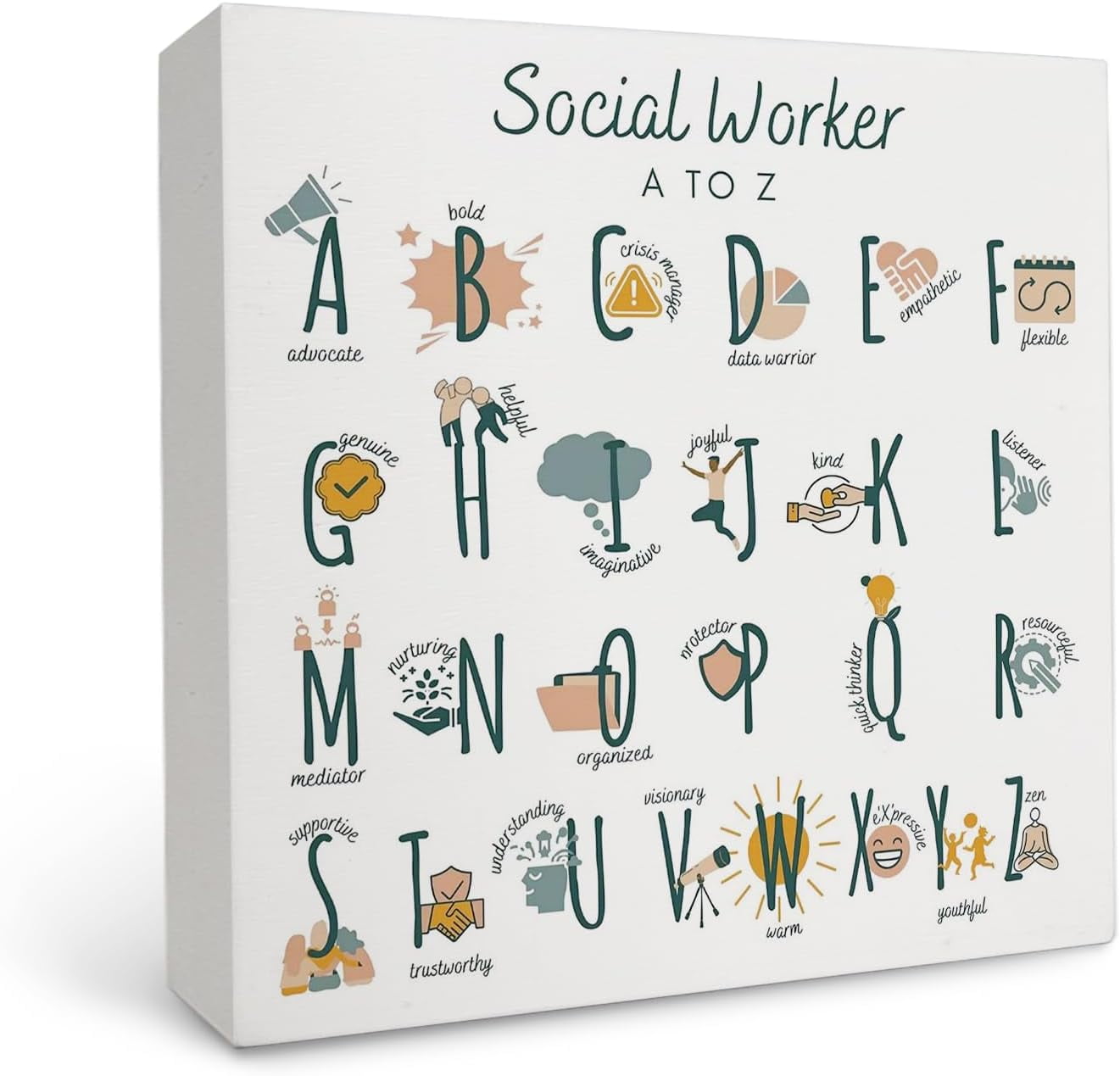 Social Worker Gift Wooden Sign - Alphabet Print A To Z Desk Decor ...