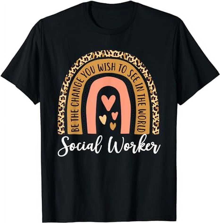 Social Worker Leopard Rainbow Funny Work Love T Shirt