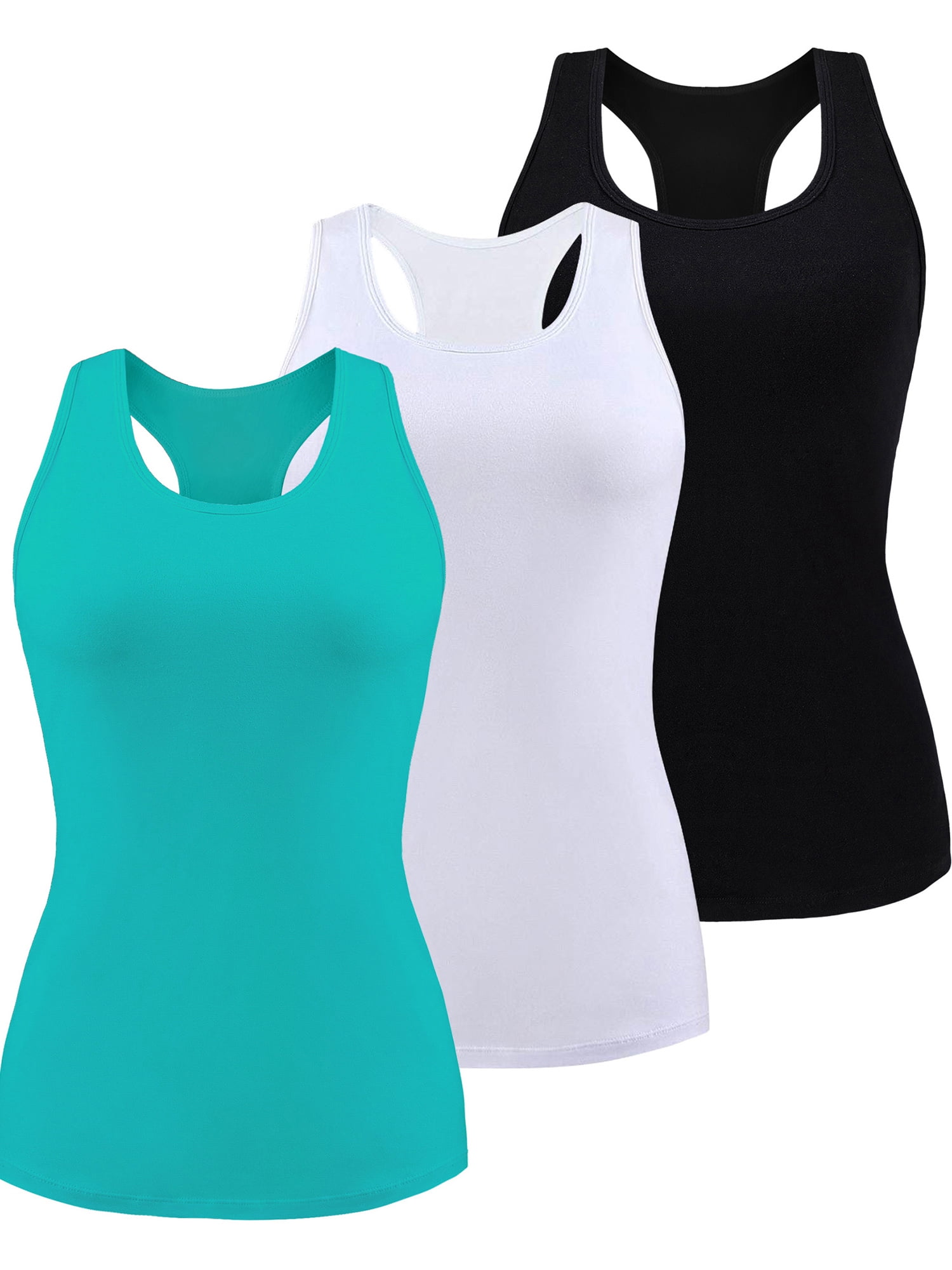 Sociala Pack of 3 Square Neck Tank Tops for Womens Racerback Basic ...