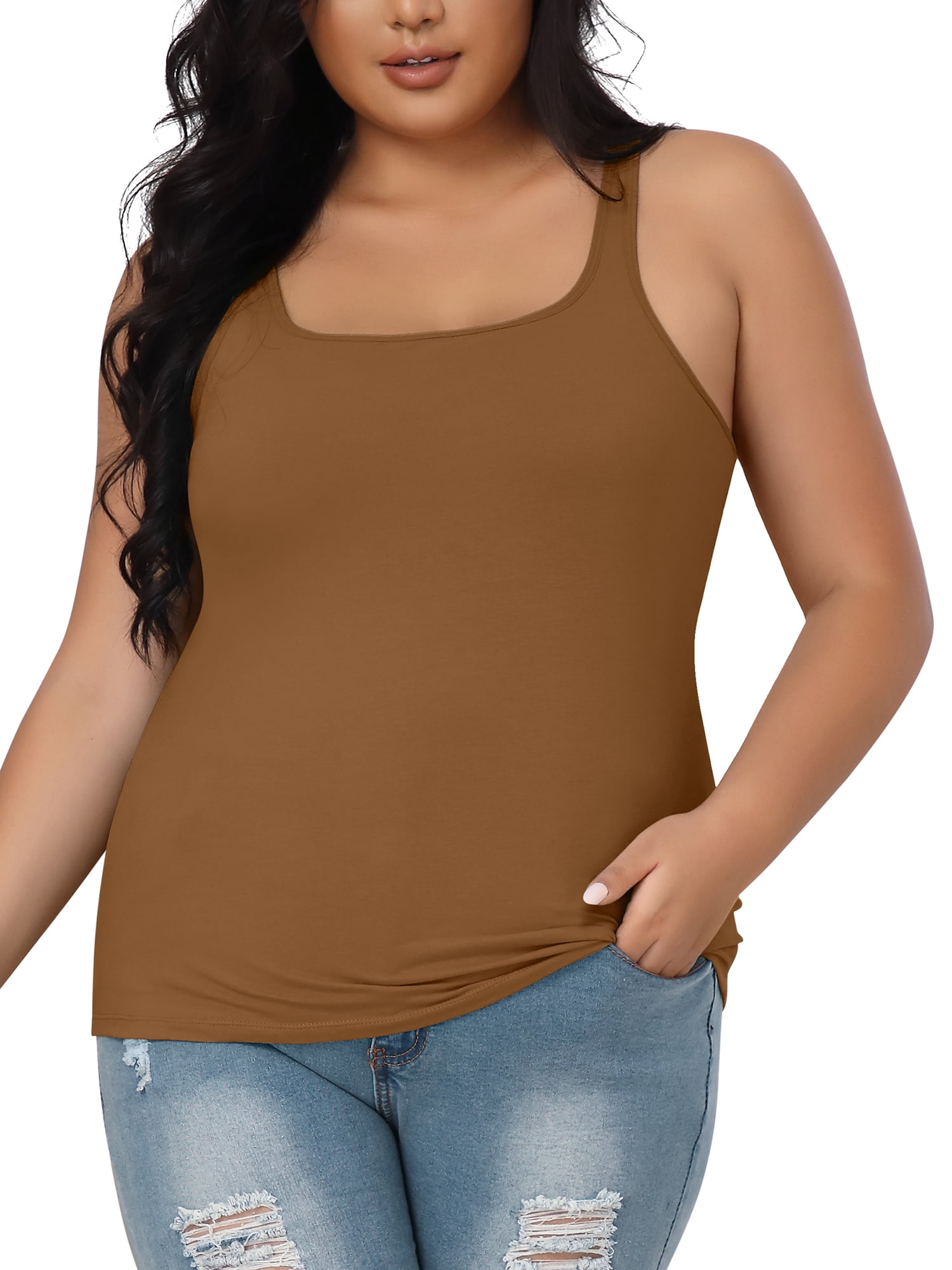 Sociala Plus Size Square Neck Slim Camisole For Women Adjustable Straps ...