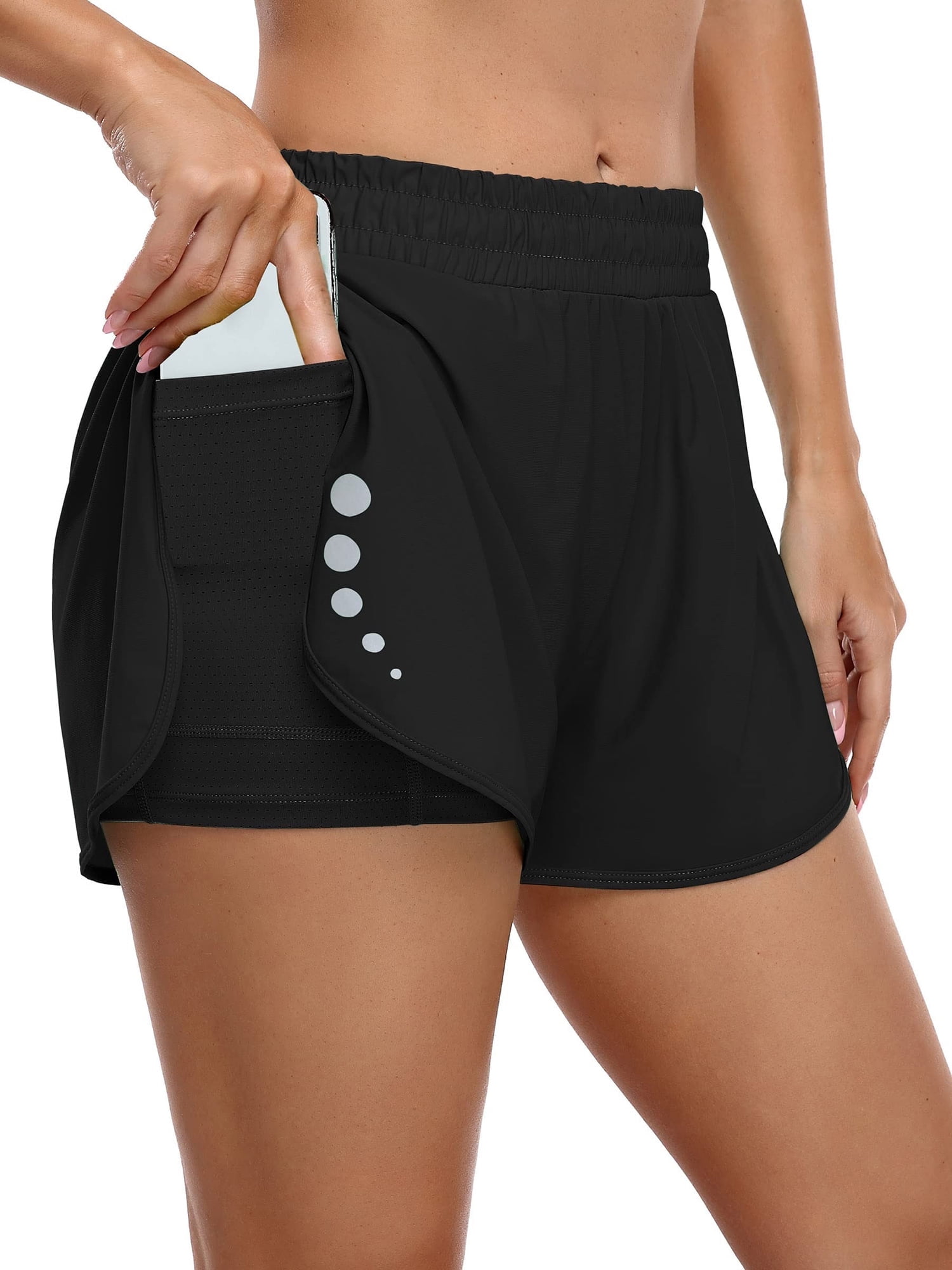 Sociala Women's 2-in-1 Running Shorts, High Waisted, Elastic, Breathable, Pockets, Liner ...