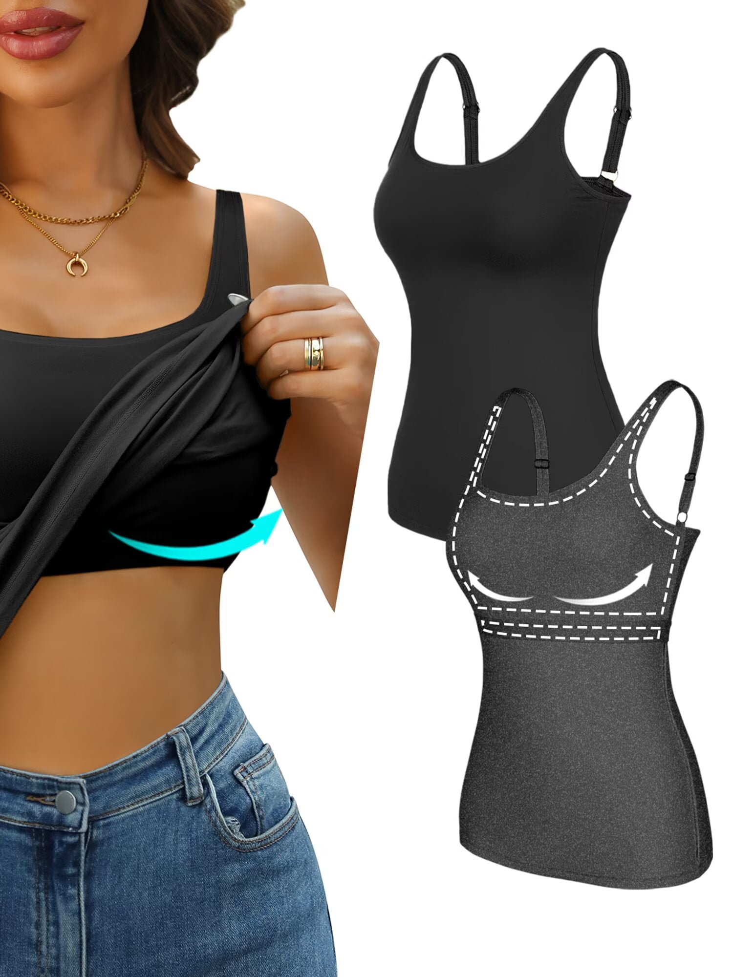Sociala Women's Cotton Tank Tops with Built-in Shelf Bra Adjustable ...