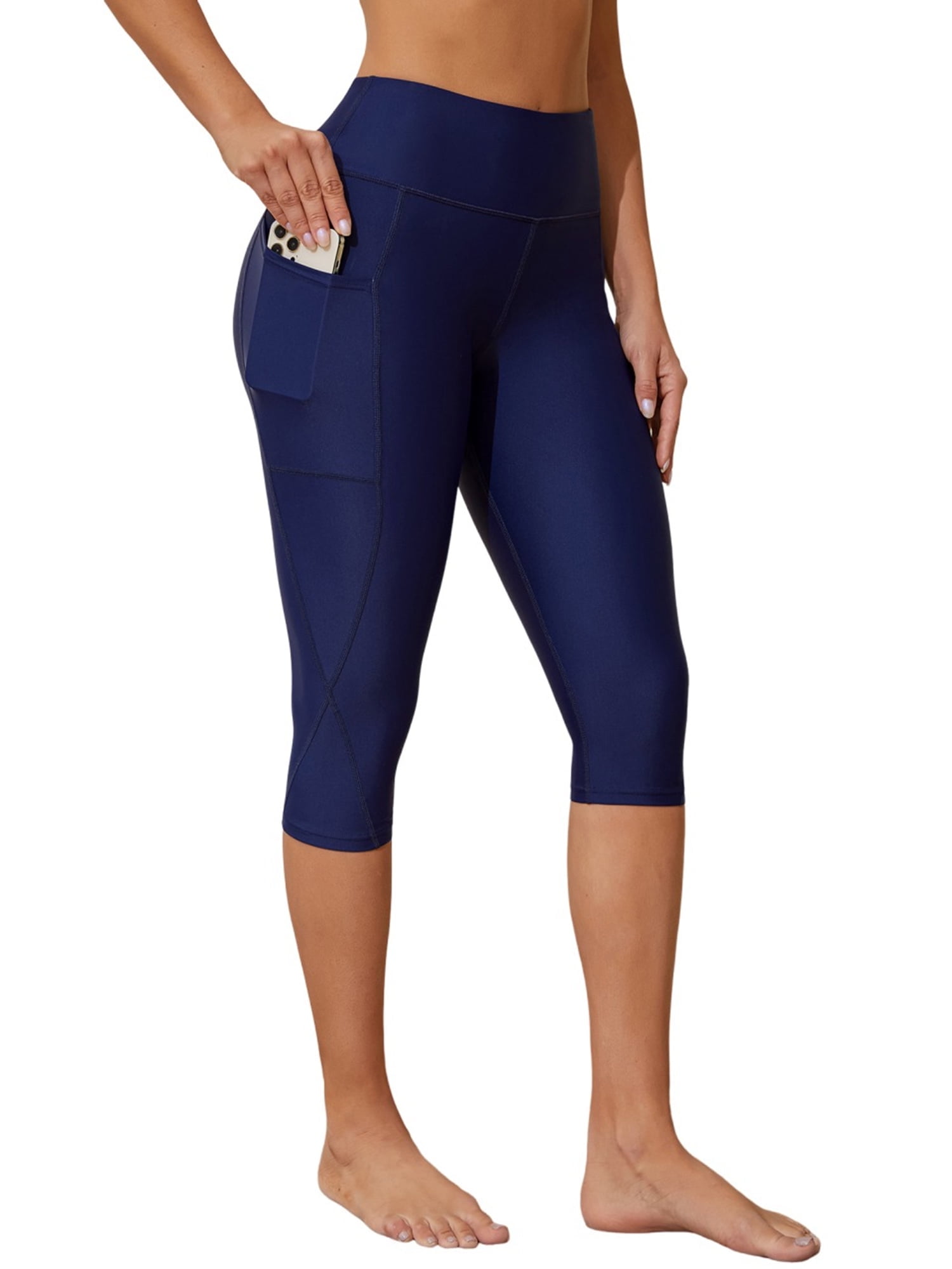 Sociala Women's High Waisted Swim Bottoms Capris Legging Sport Swimming ...