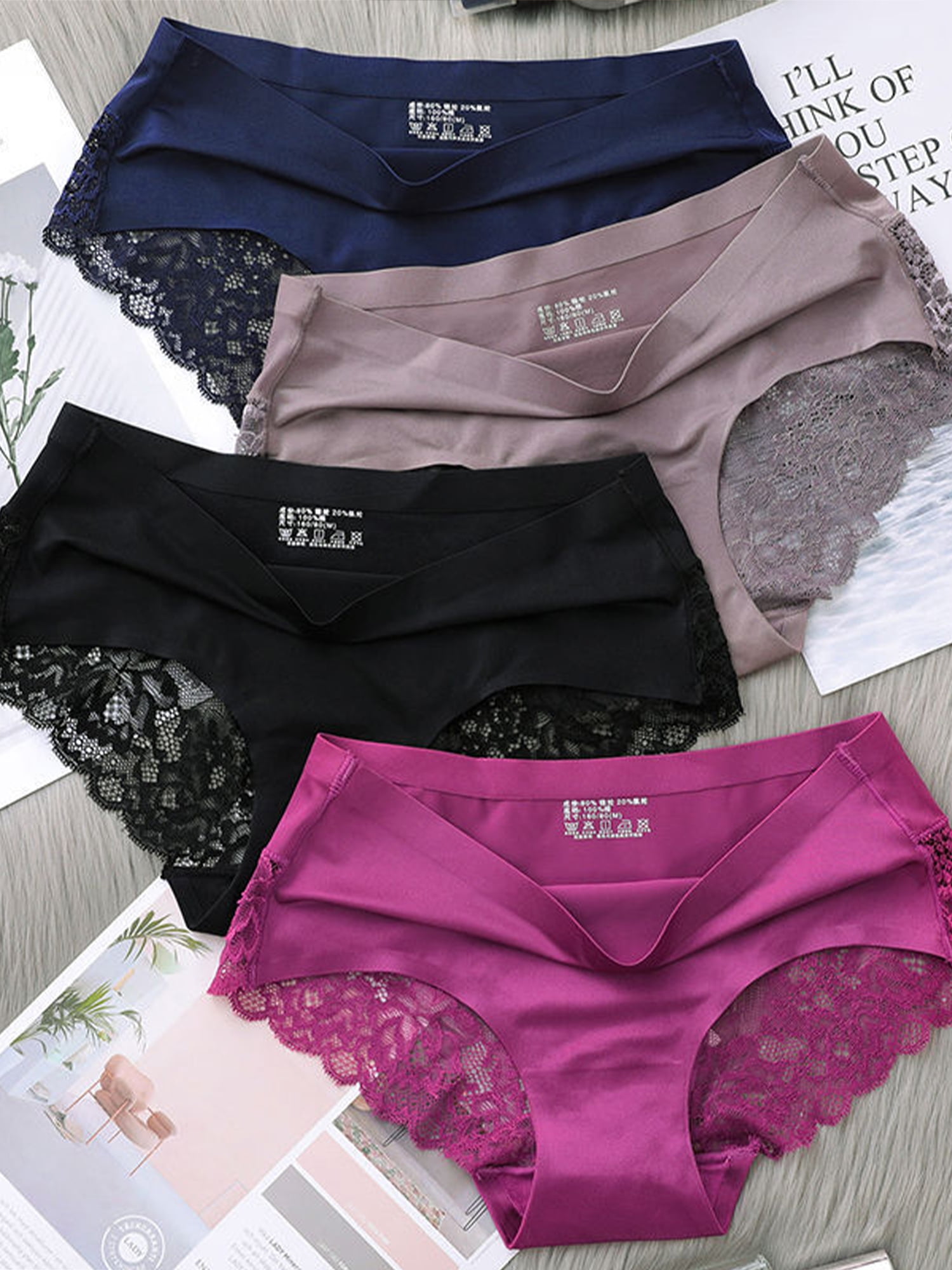 Sociala Women's Microfiber Lace Silk Seamless Panties Underwear, 4-Pack ...