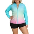 Sociala Womens Plus Zipper Rash Guard Long Sleeve Color Block Swim