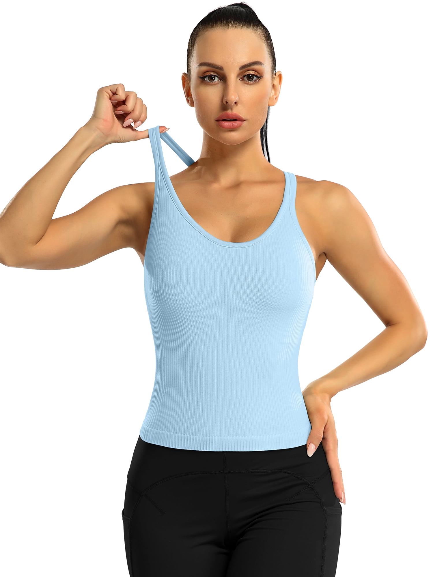 Sociala Women's Round Neck Ribbed Tank Tops Racerback Stretch Camis ...
