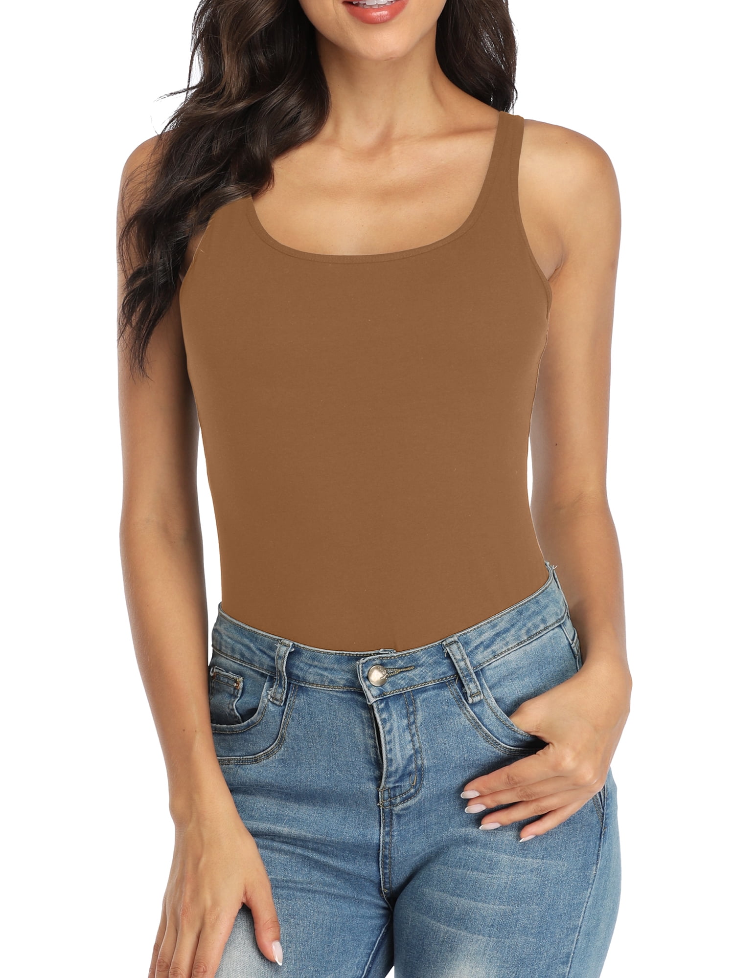 Sociala Women's Shelf Bra Tank Top Adjustable Wide Strap Cotton ...
