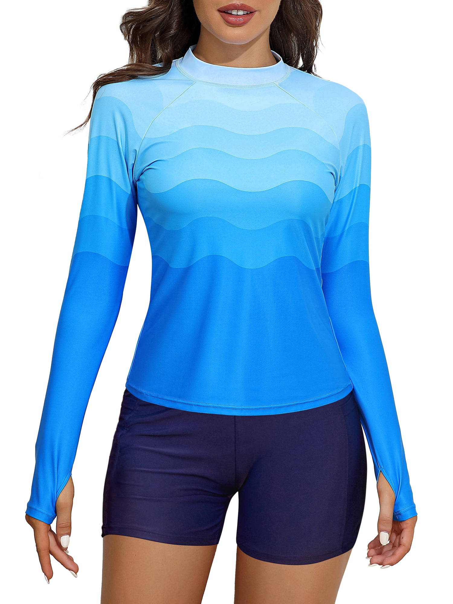 Sociala Women's Sun Protection Long Sleeve Swim Shirt Gradient Rash ...