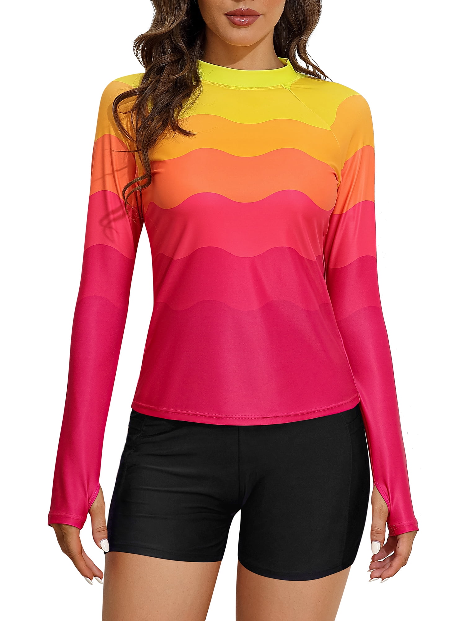 Sociala Women's Sun Protection Long Sleeve Swim Shirt Gradient Rash ...