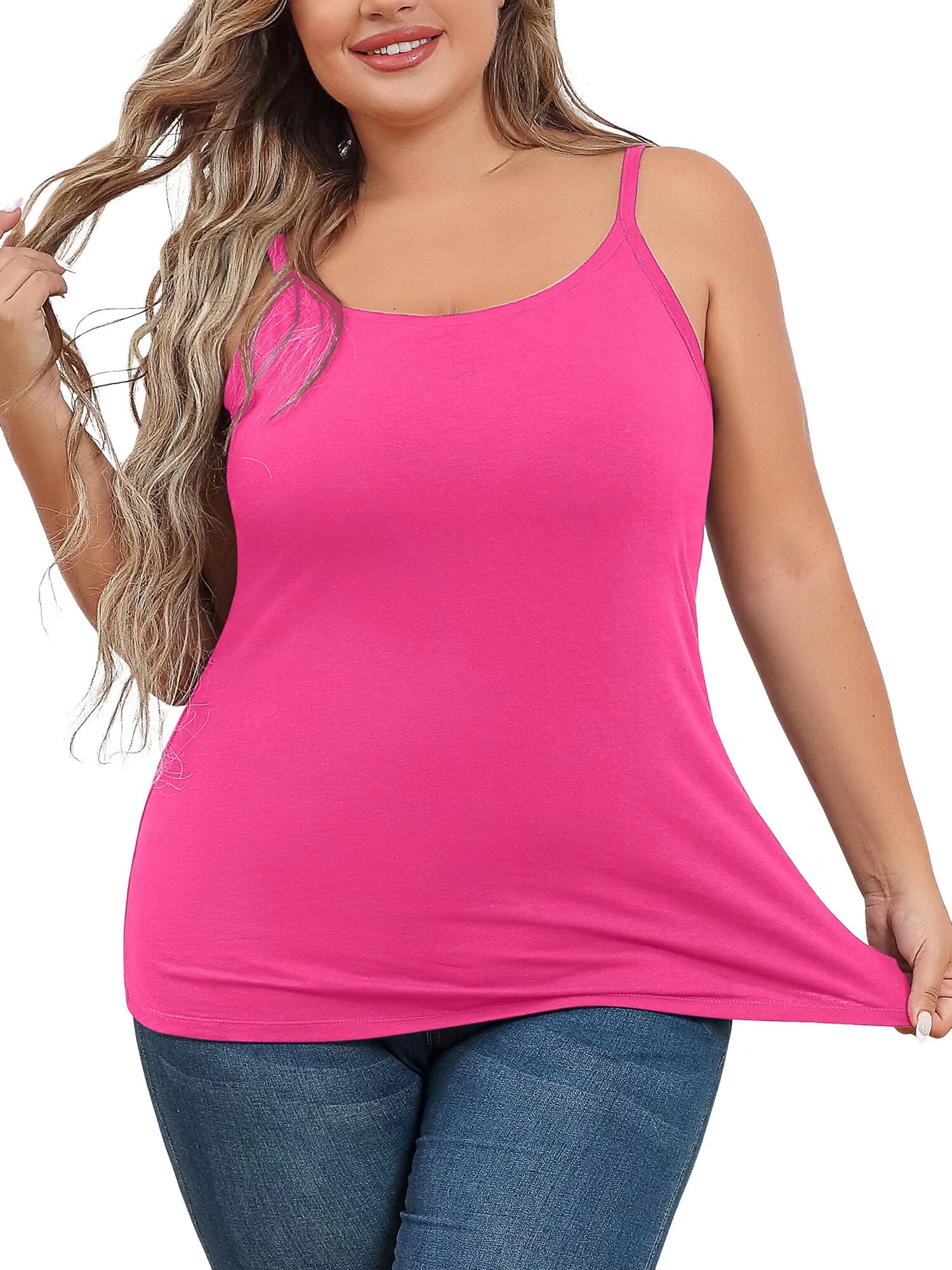 Sociala Womens Large Size Slim Straps Tanks Tops Built-in shelf Bra ...