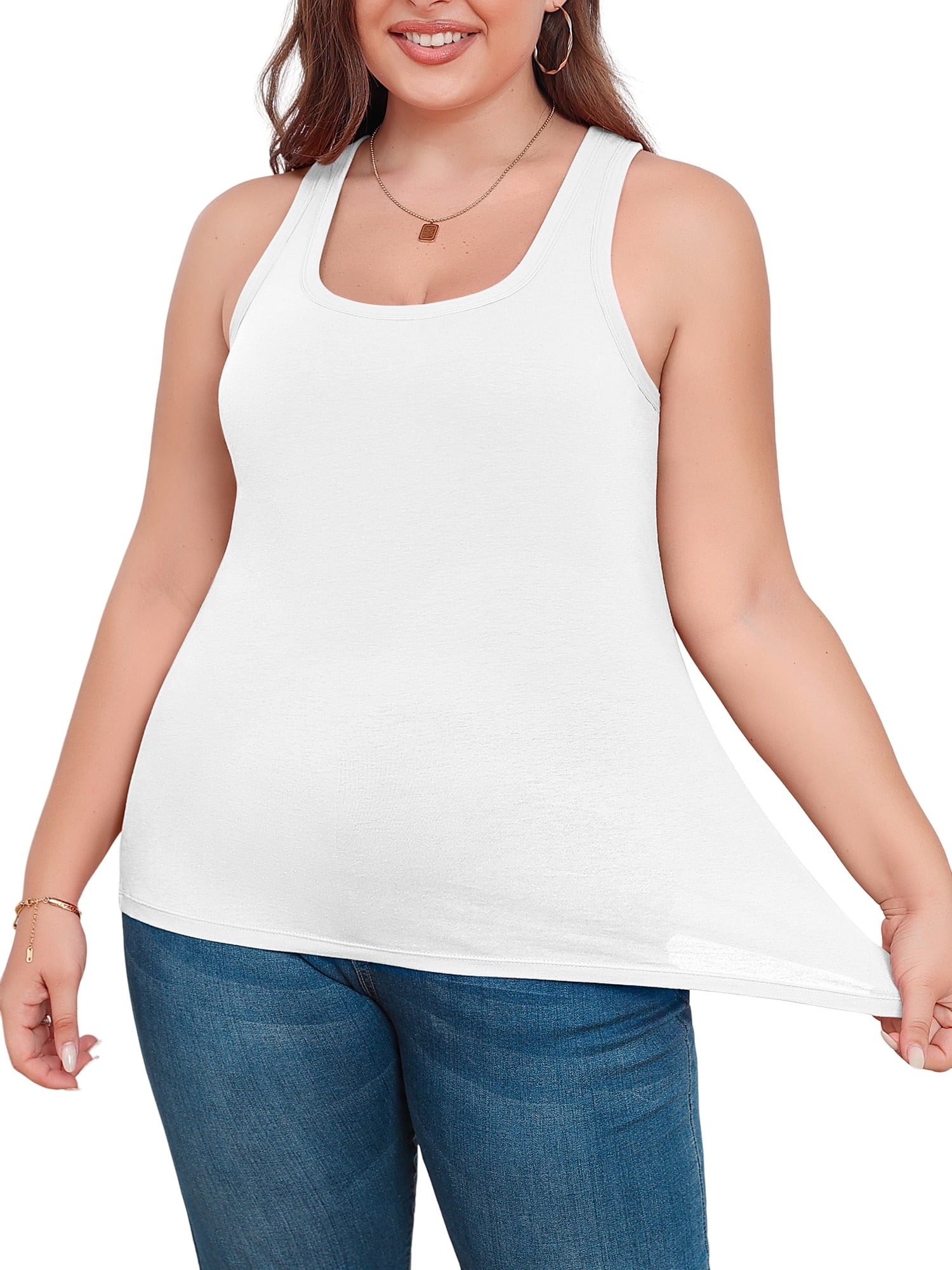 Sociala Womens Large Size Wider Straps Tanks Tops Built-in shelf Bra ...