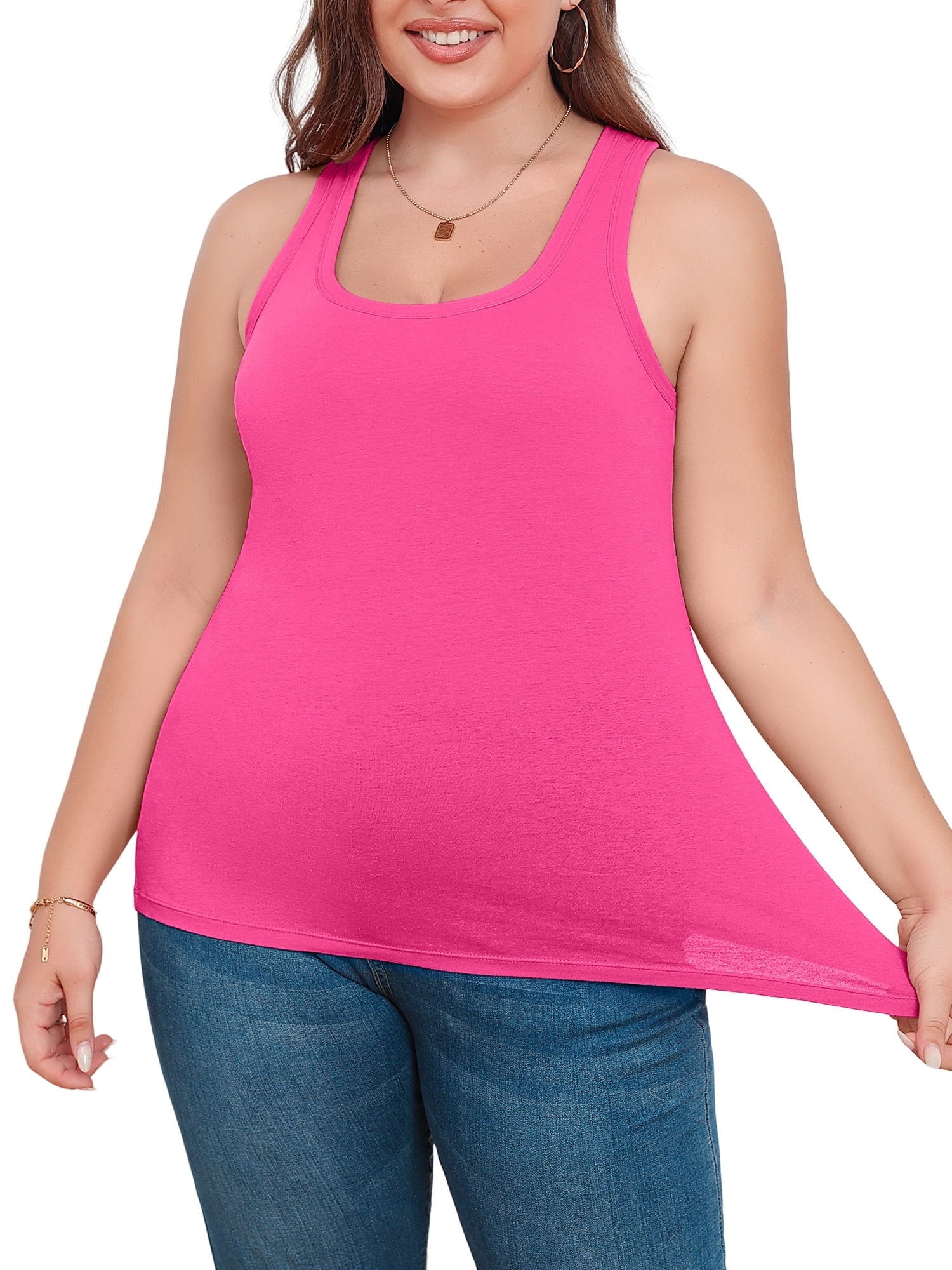 Sociala Womens Large Size Wider Straps Tanks Tops Built-in shelf Bra ...