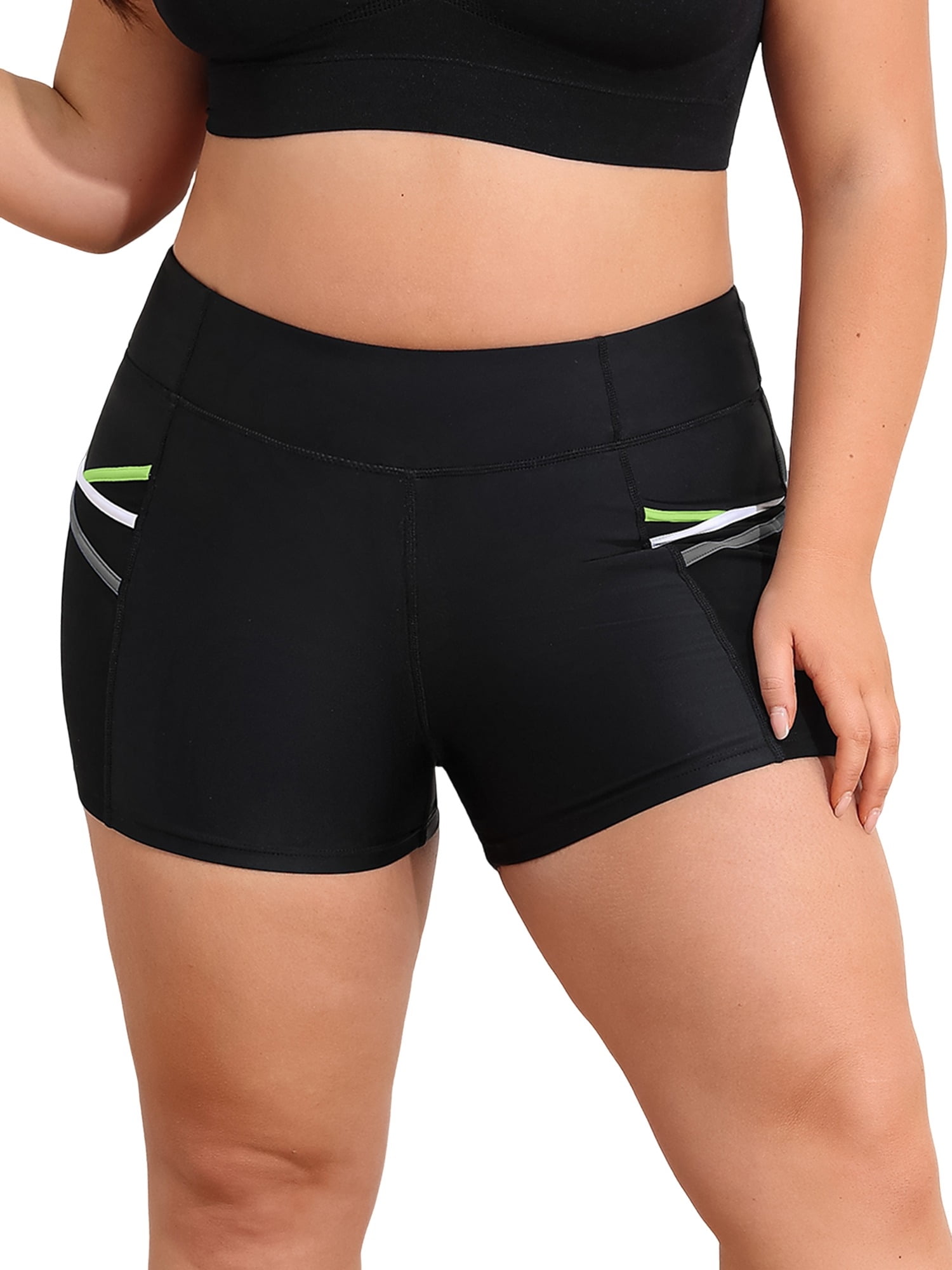 Sociala Womens Solid Swim Bottoms Plus Size High Waisted Boardshorts ...