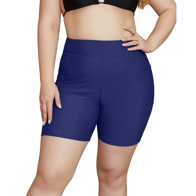 Sociala Womens Solid Swim Bottoms Plus Size High Waisted Boardshorts ...