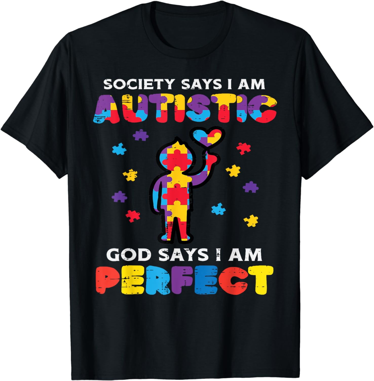 Society Says Autistic God Perfect Autism Awareness Boys Kids T-Shirt ...
