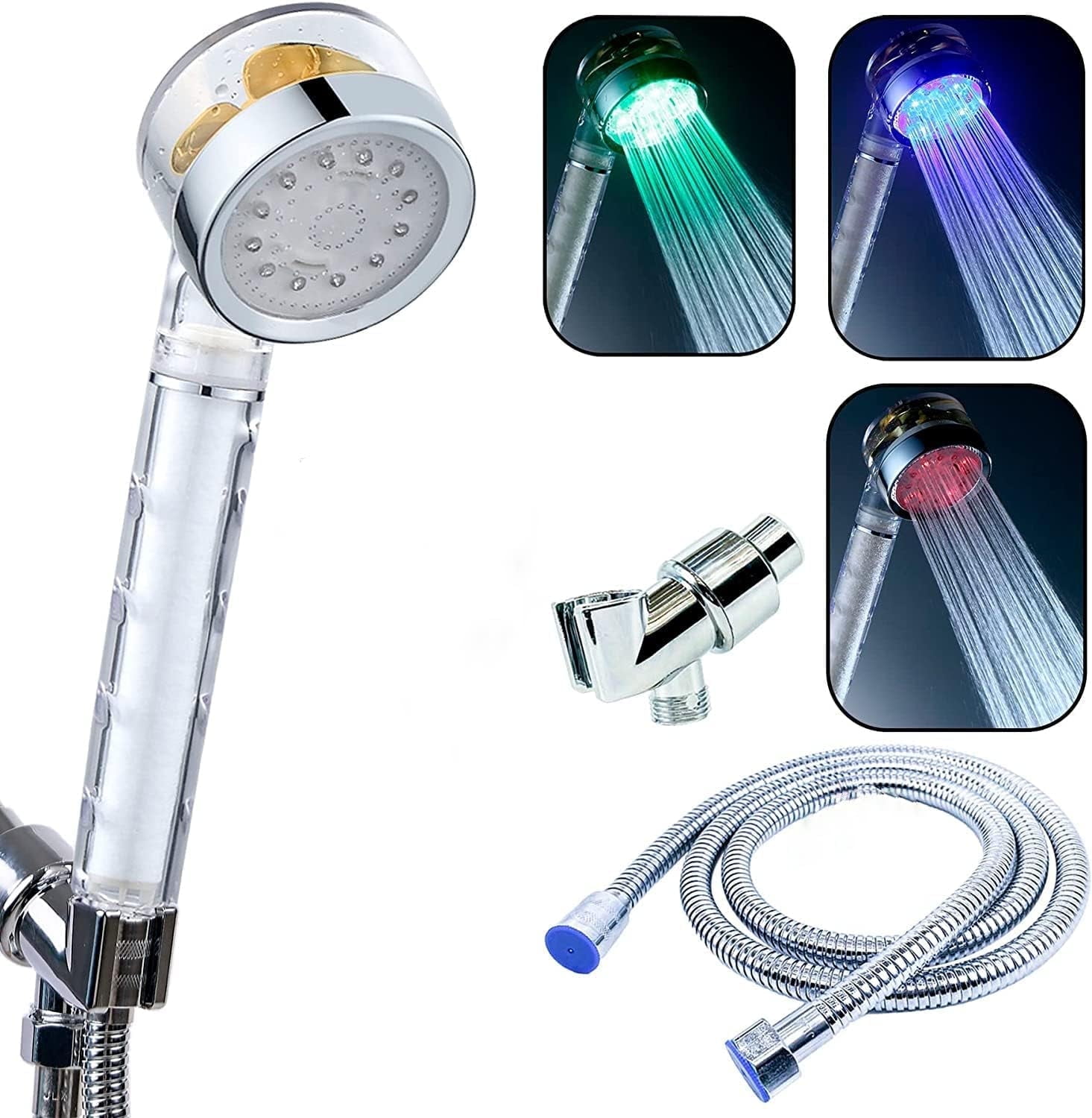 Socila LED Light Shower Head Color Changing With Filter Hose and Base - Walmart.com