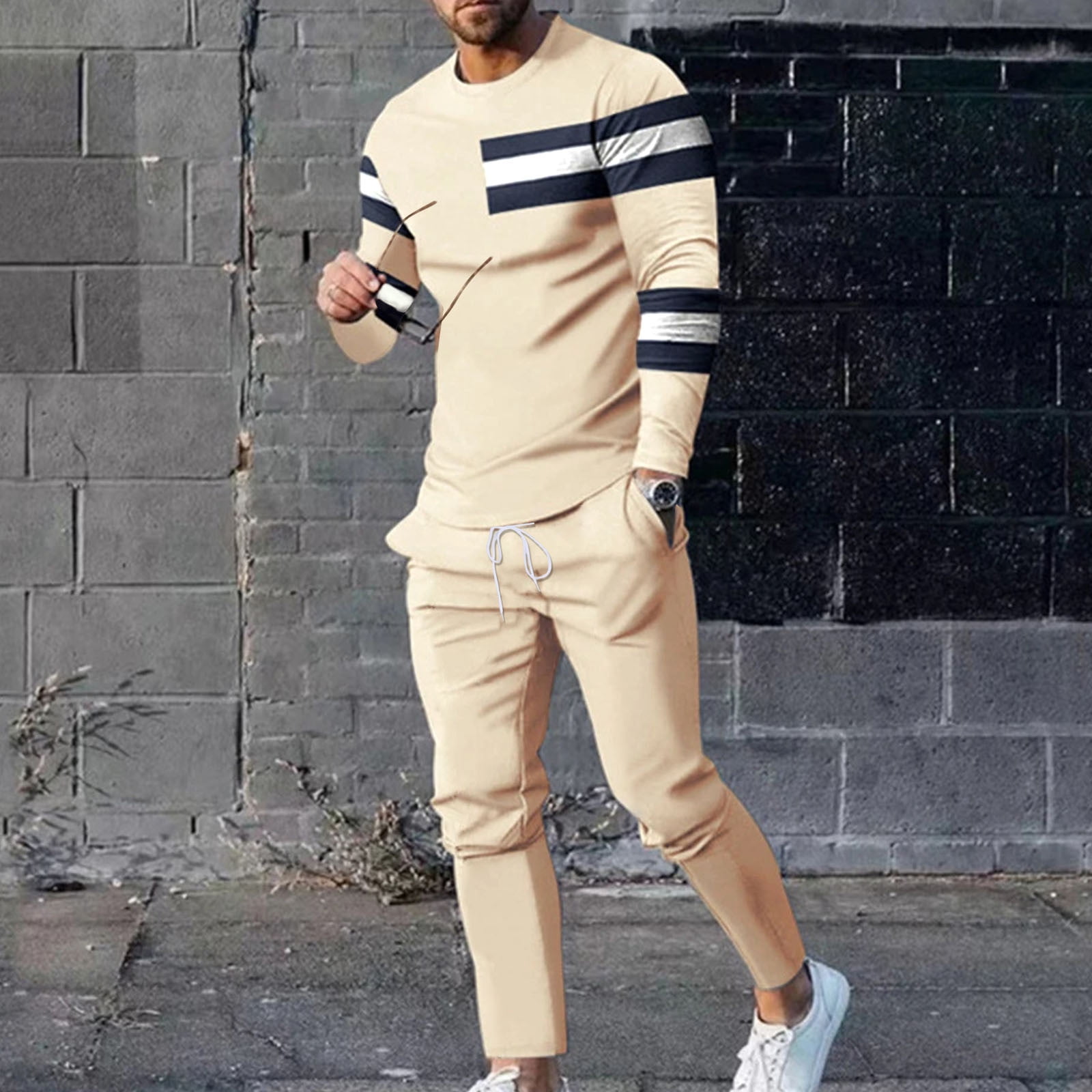 Socisucc 2 Piece Sets for Men Patchwork Pattern Casual Sets Crew Neck ...