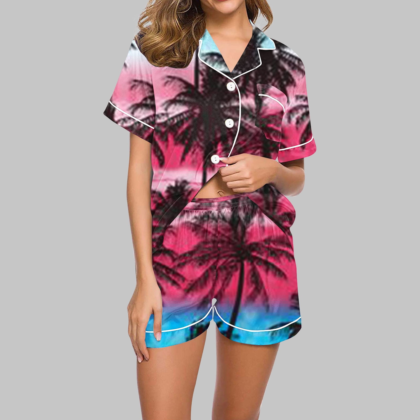Socisucc Crotchless Panties Women Casual Printed Turndown Collar Short ...