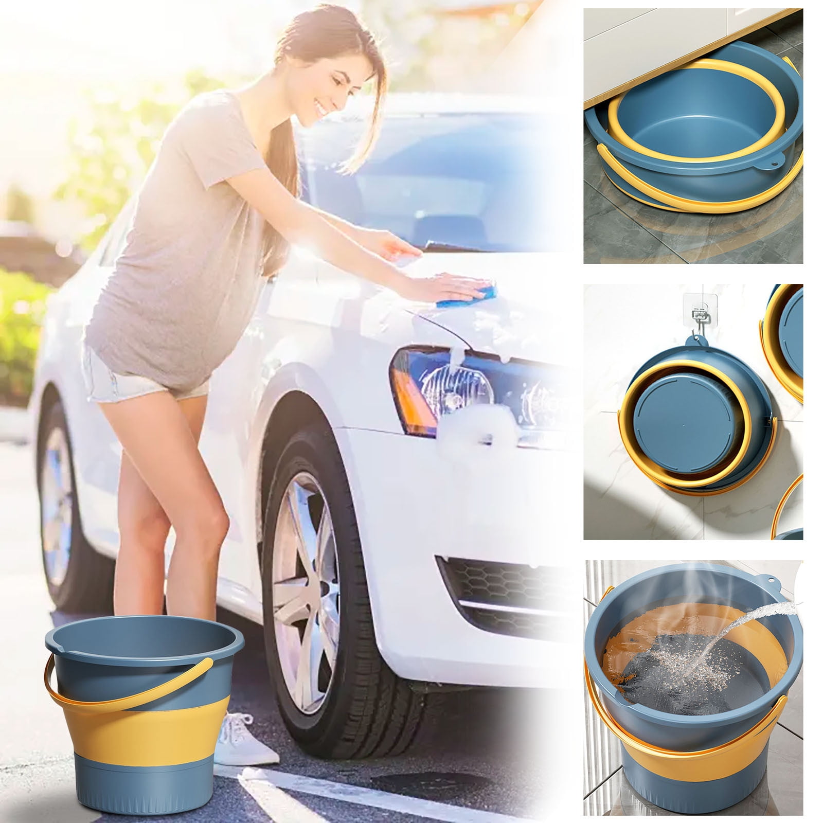 Socisucc Folding Water Bucket Outdoor Fishing Bucket Car Mounted Travel ...