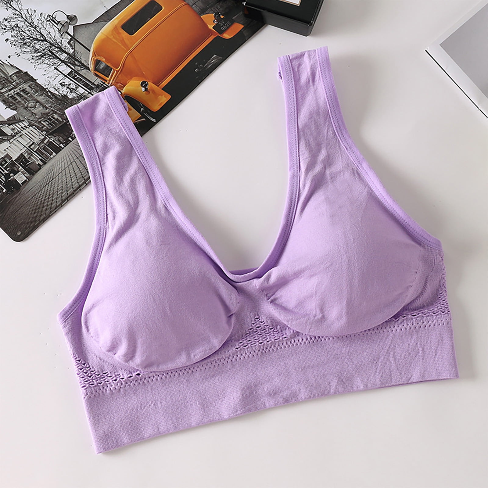 Socisucc Women's Bra Wire Free Underwear OnePiece Bra Everyday ...