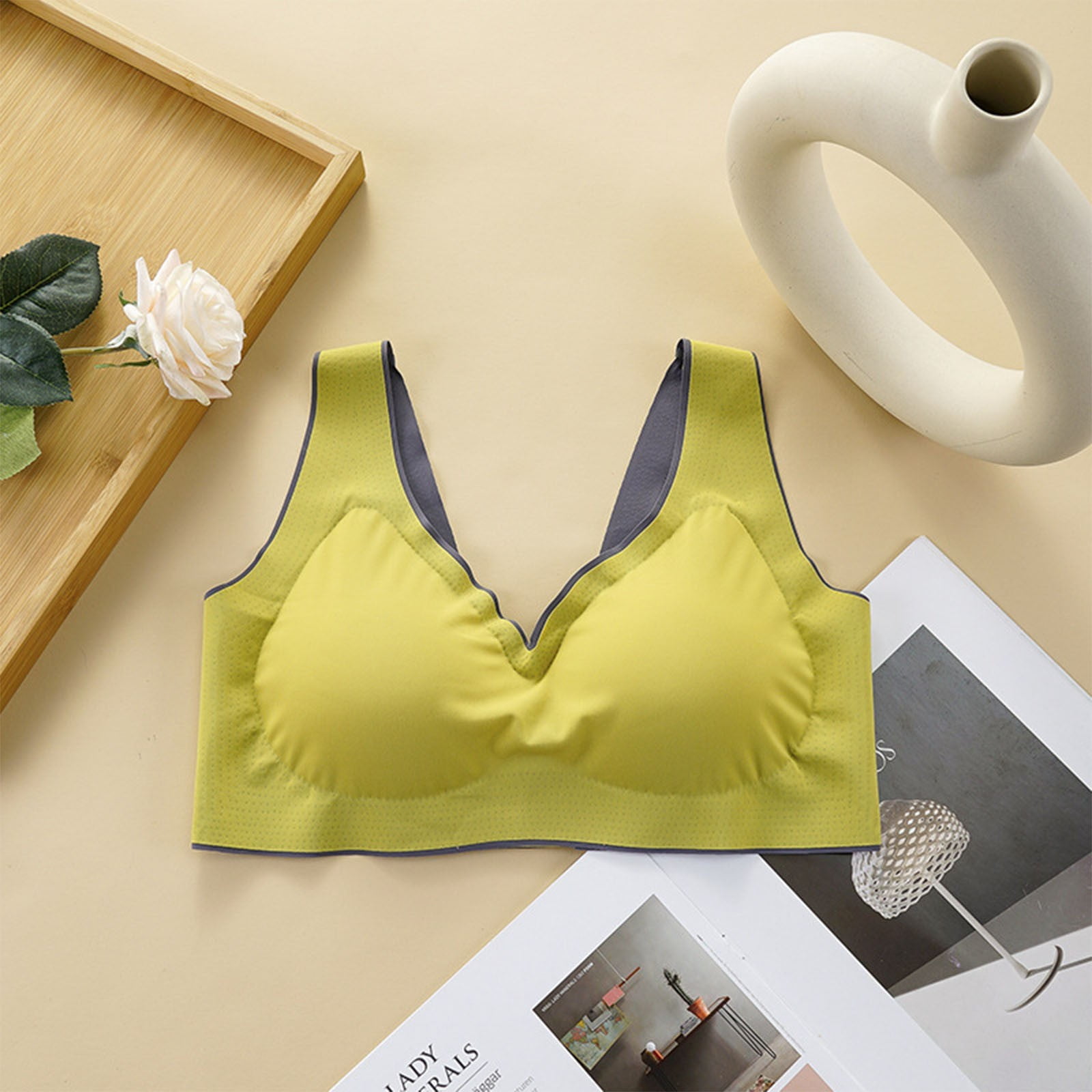 Socisucc Womens Solid Color Wireless Bra Push Up Breathable Thin Sports Bra