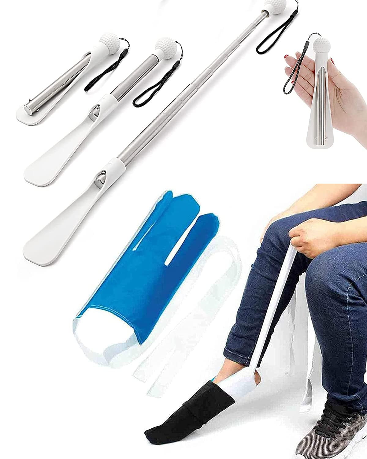 Sock Aid Kit -Sock Aide Device for Seniors with Adjustable Shoe Horn ...