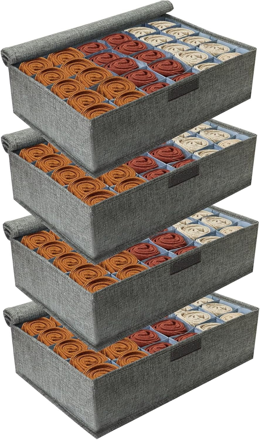 Sock Drawer Organizer Divider 4 Pack Socks Organizer with Lid 30 Cell ...