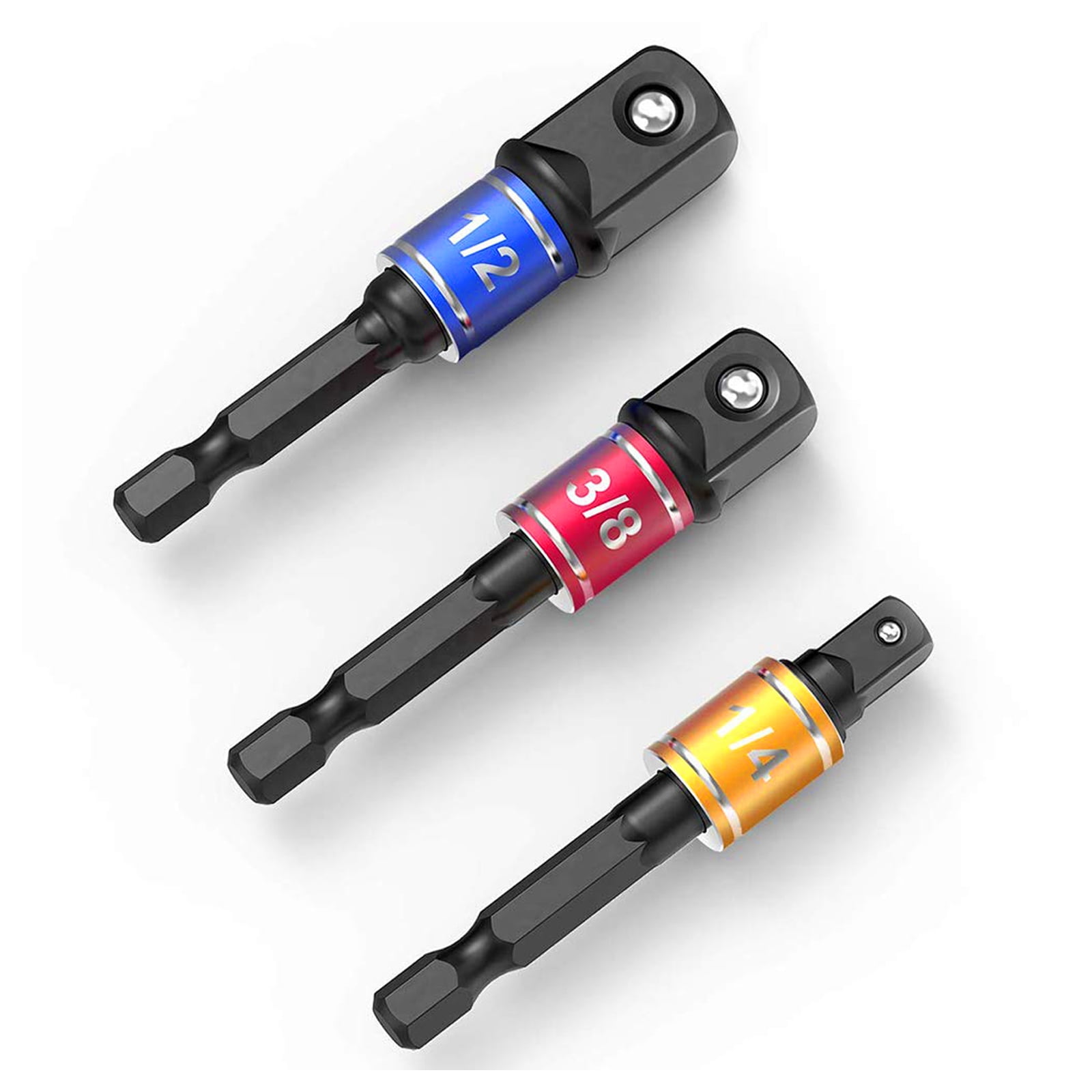 Socket Adapter Extension Set, 1/4, 3/8, 1/2 Inch Hex Shank, Impact Grade, Power Drill to Socket ...