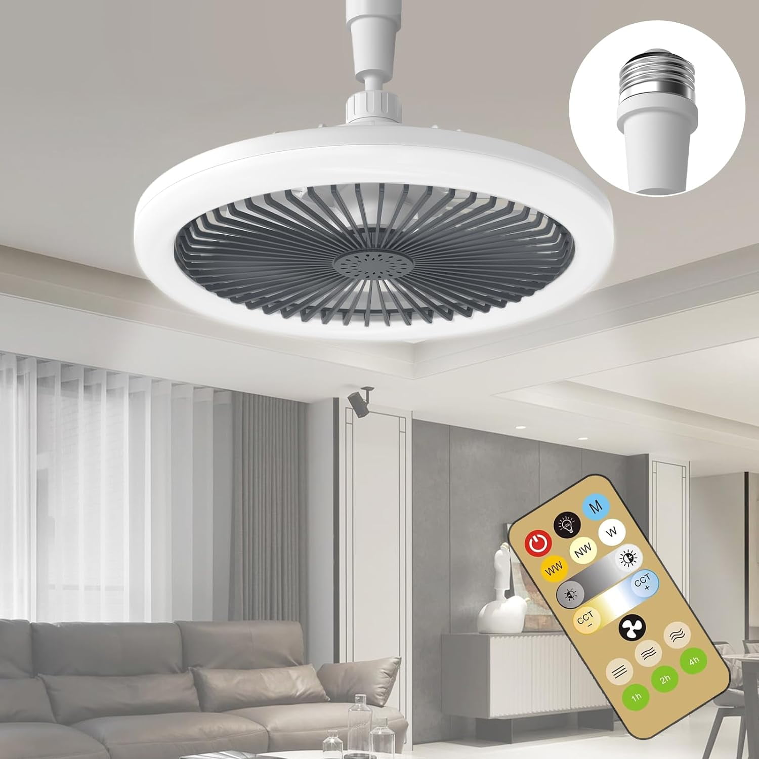 Socket Ceiling Fan with Light, Ceiling Fan Indoor Enclosed 10 with ...