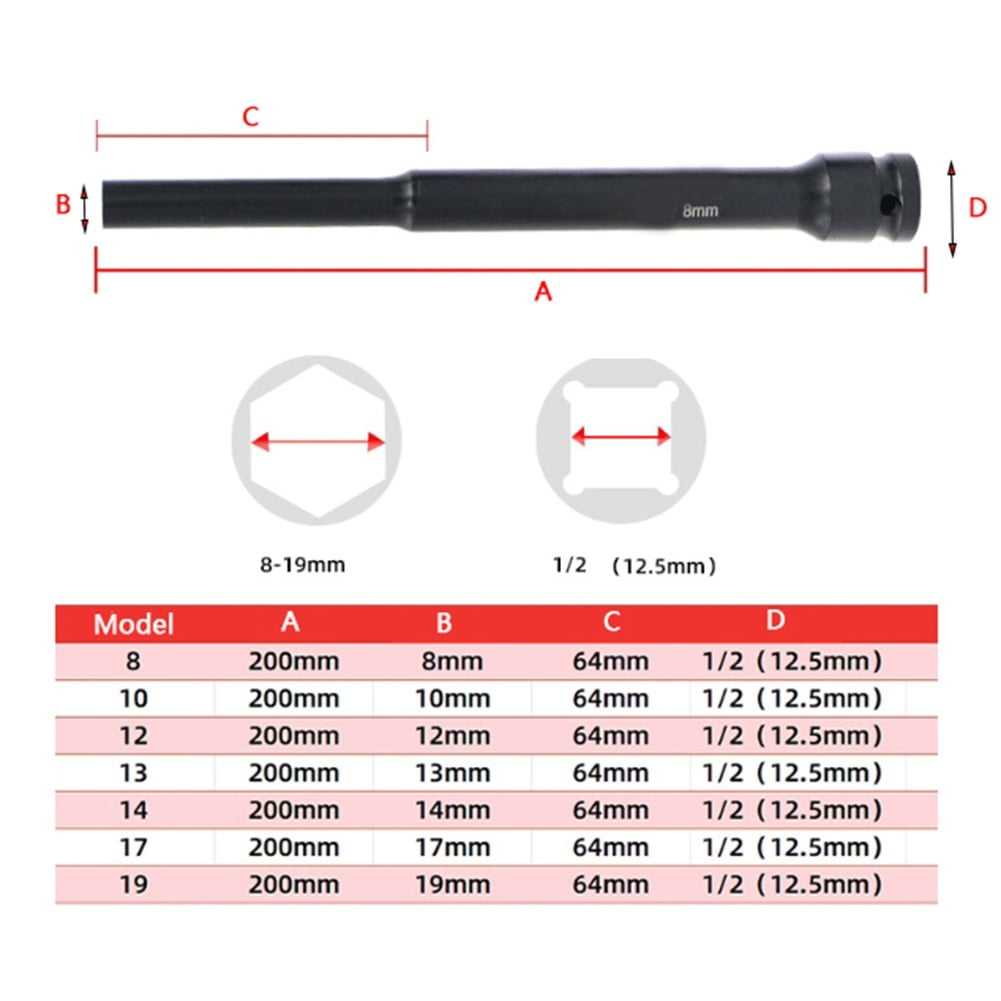 Socket Extension Bar 1/2Inch Hex Socket Extender Socket Drive 200Mm ...