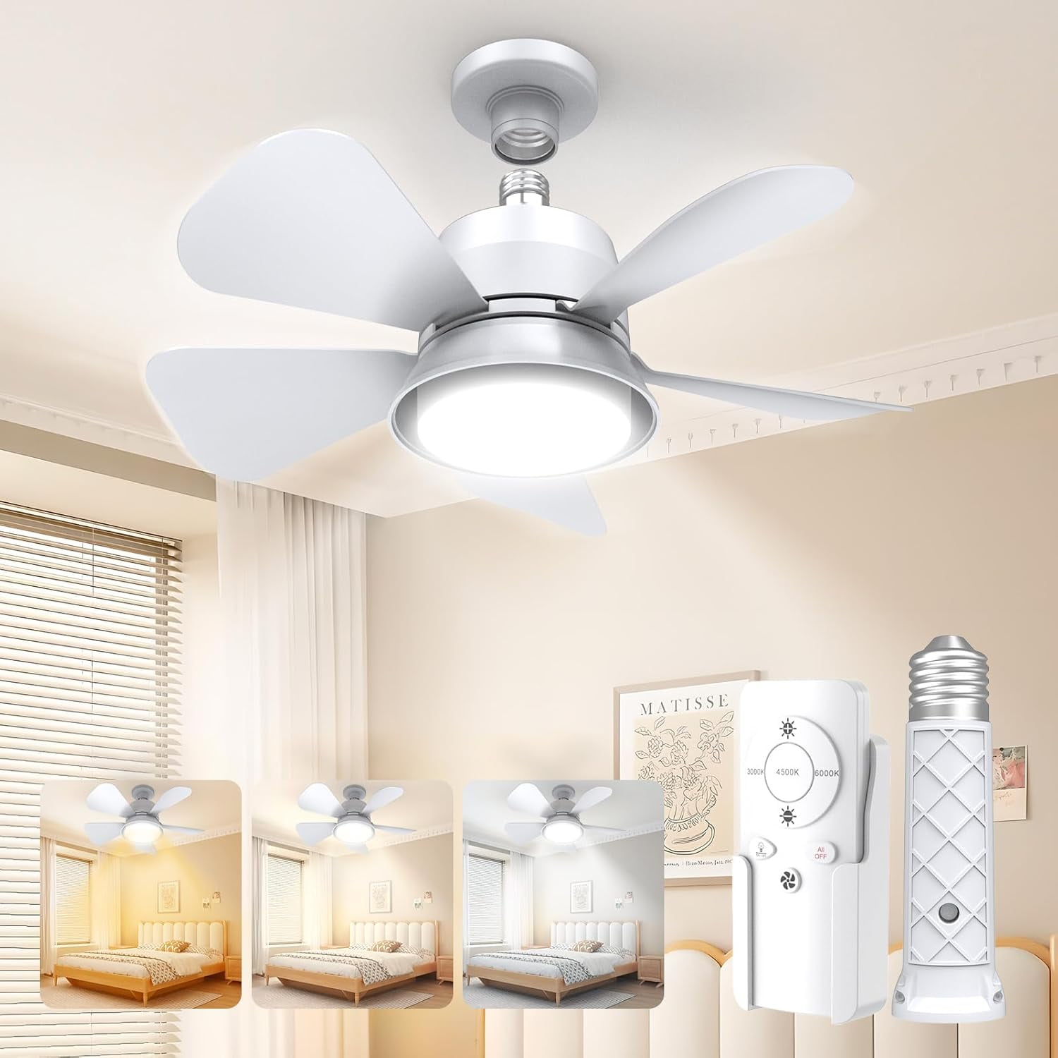 Socket Fan Light Ceiling Fans with Lights and Remote, Ceiling Fan Light ...